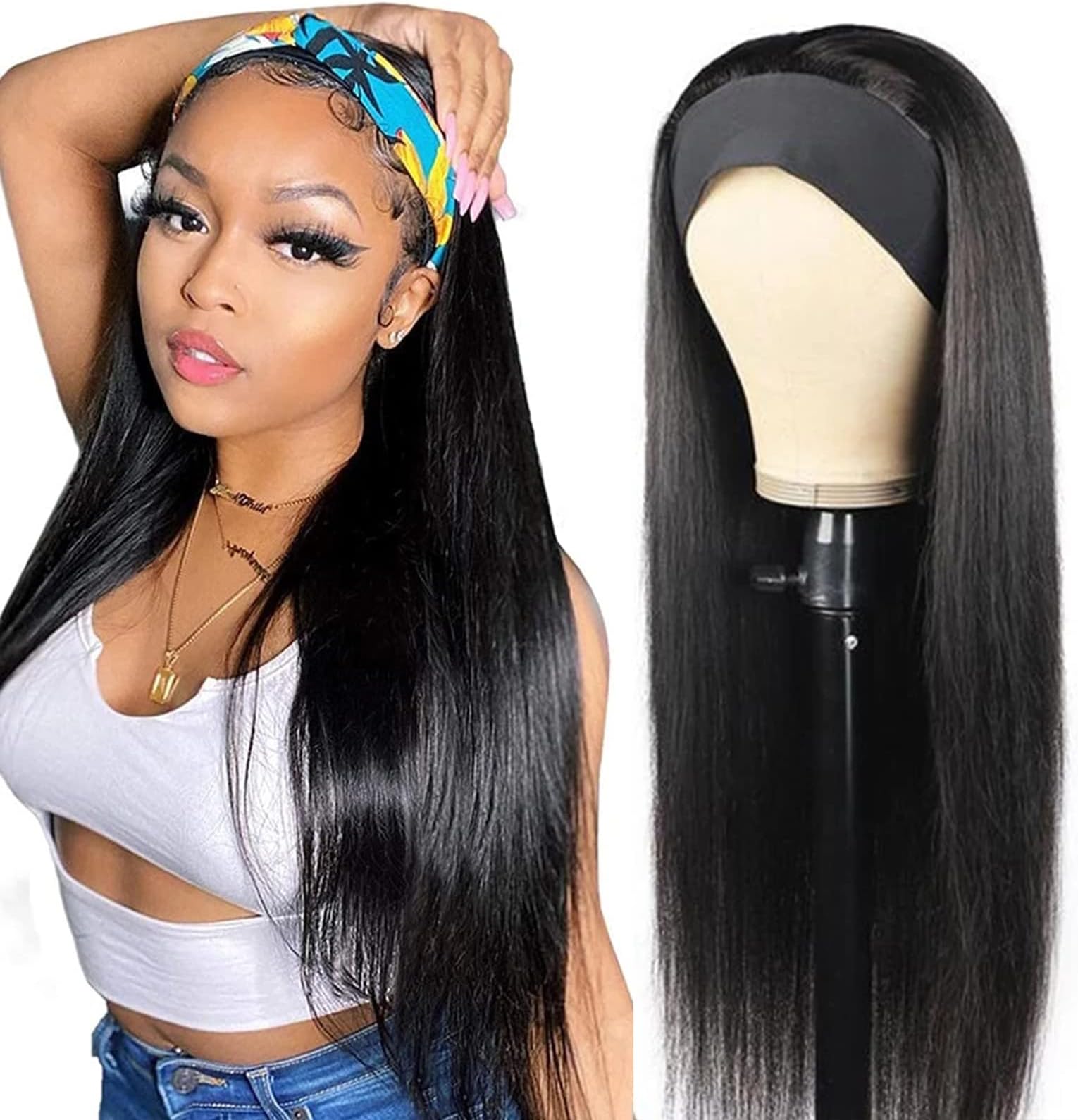 Amazon.com : catti Body Wave Headband Wig Human Hair Headband Wigs for ...