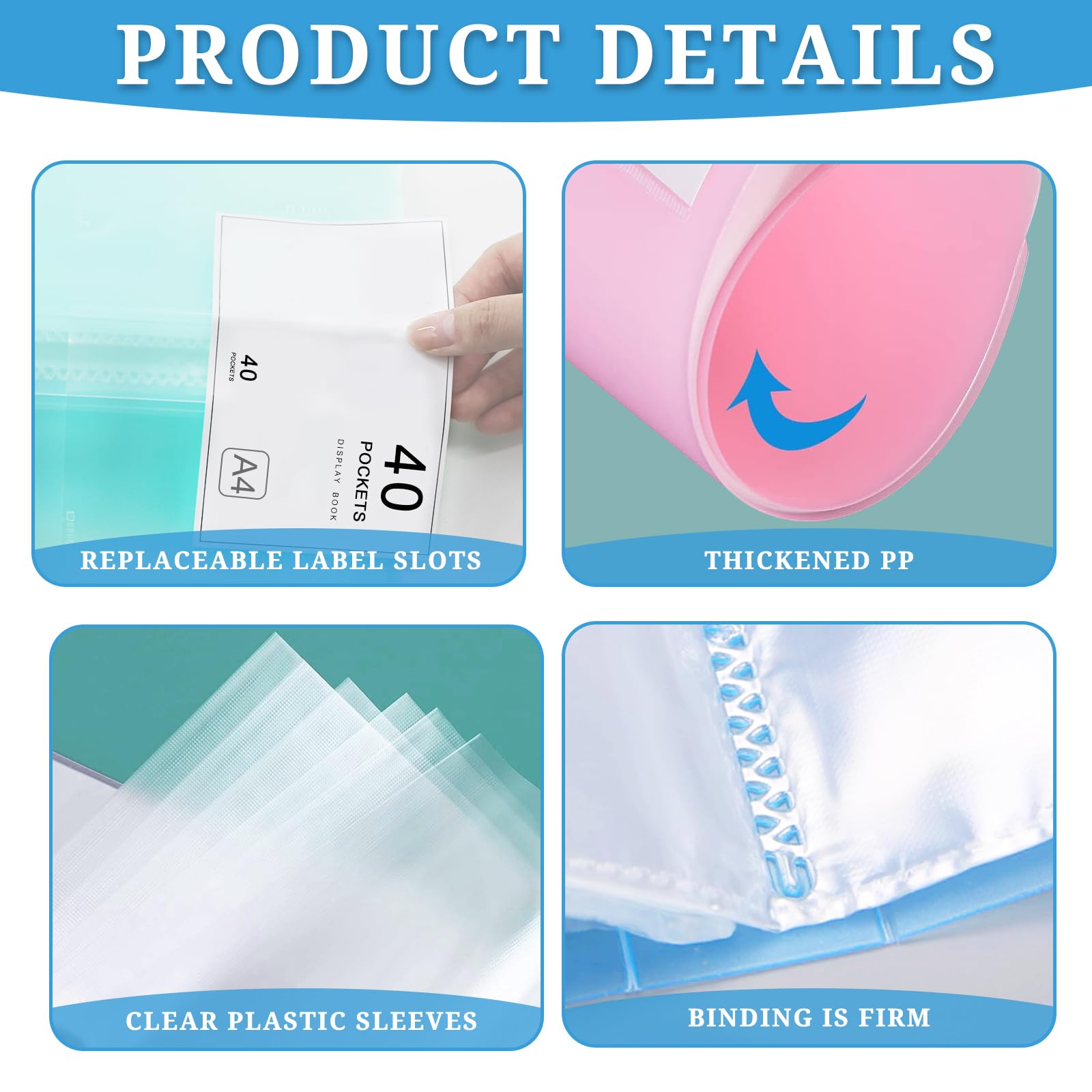 XHDA 5 Pack A4 Display Folders with 40 Pockets, Plastic A4 Display Book ...