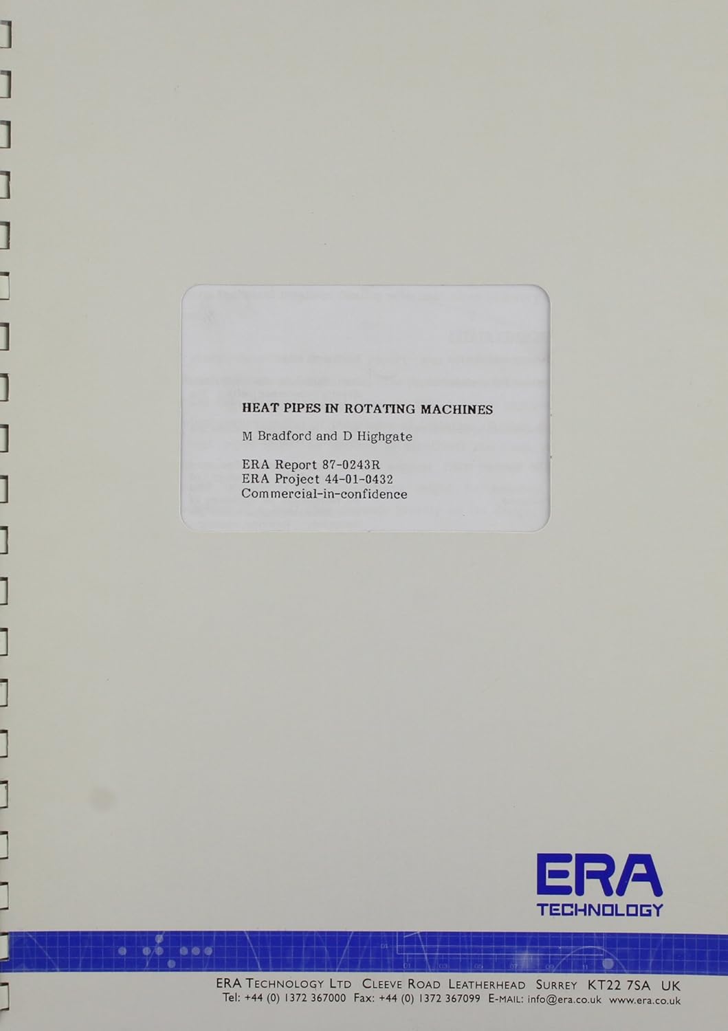 Heat Pipes in Rotating Machines: M. Bradford, D. Highgate ...