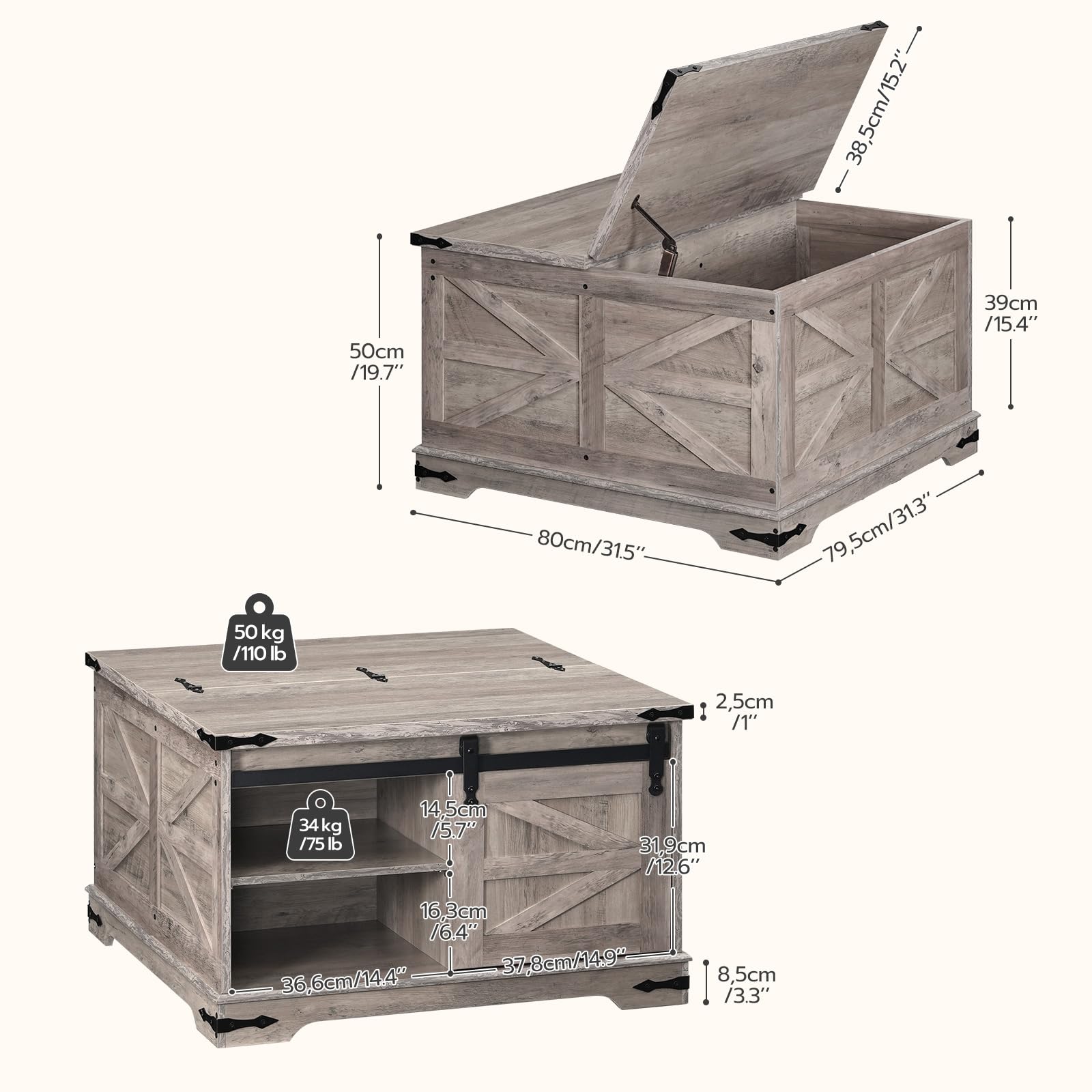 Snapklik.com : HOOBRO Greige Farmhouse Coffee Table