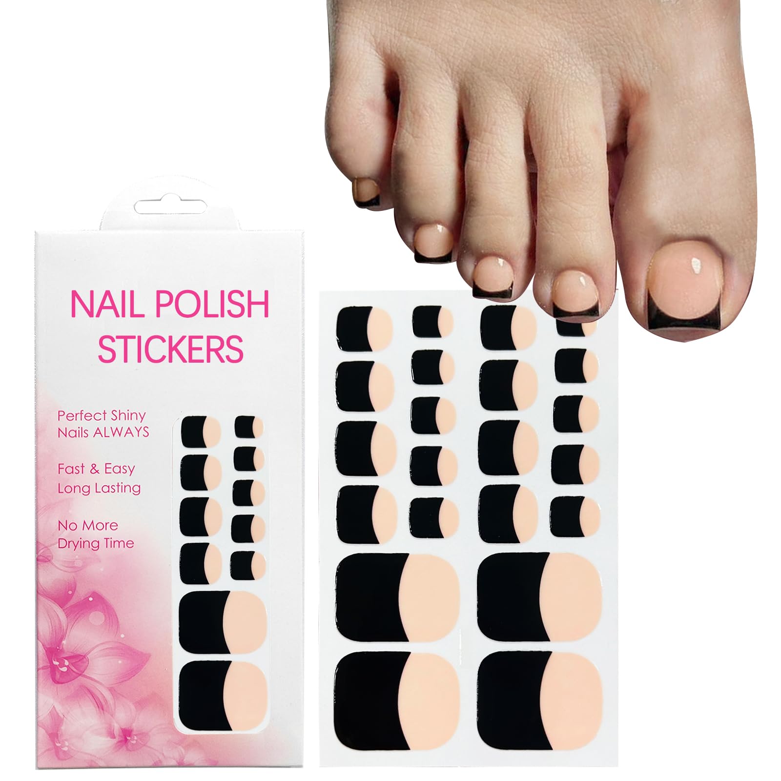 Amazon.com: YOSOMMK Toenail Gel Nail Stickers UV Free, Black French Toe ...