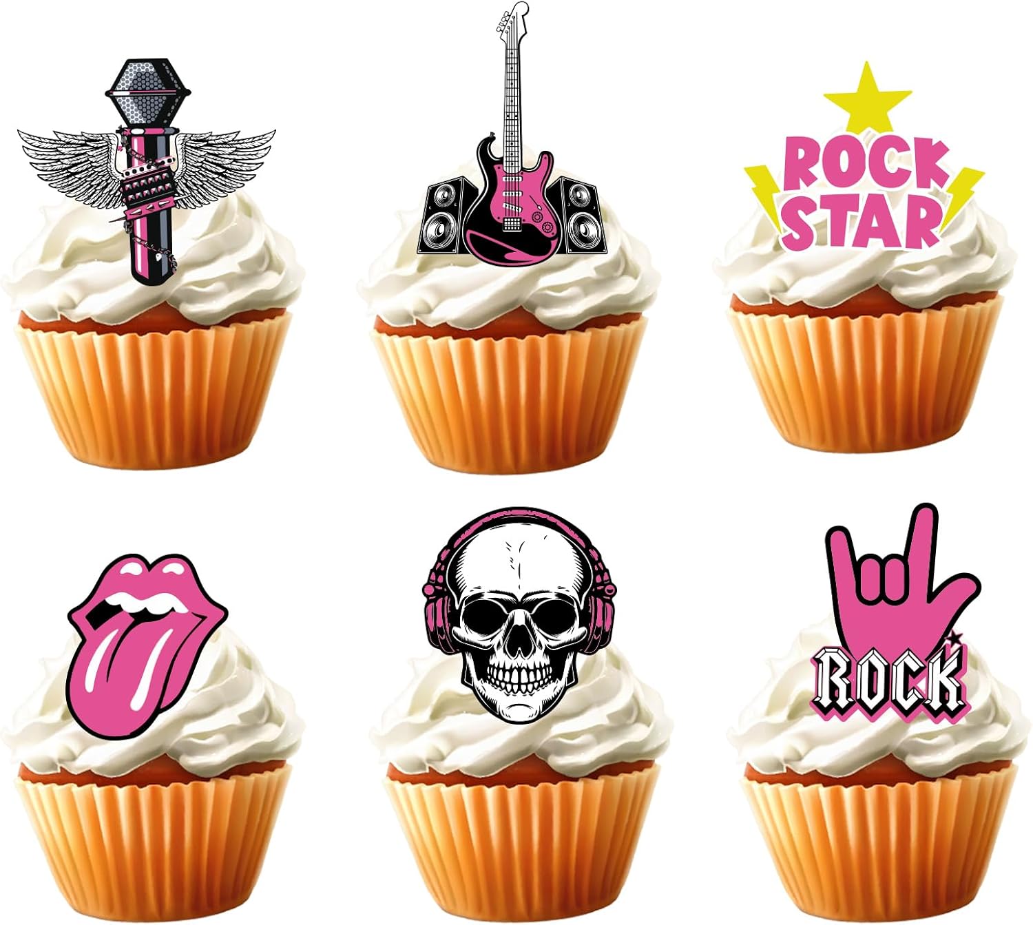 Amazon.com: 18pcs Pink Rock and Roll Cupcake Toppers for Girls Women ...