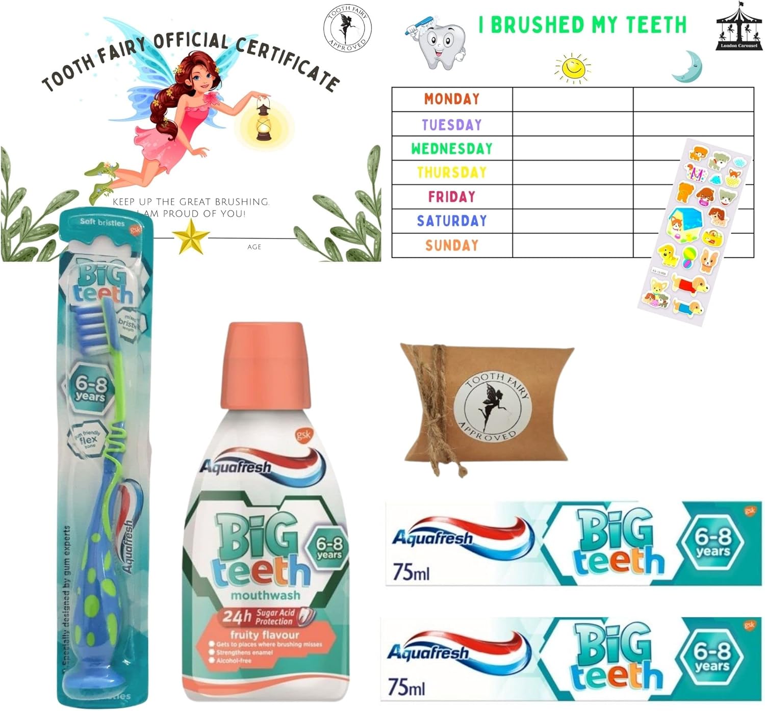 Kids Toothbrush Set with Aquafresh Big Teeth 6-8 Years Soft Toothbrush ...
