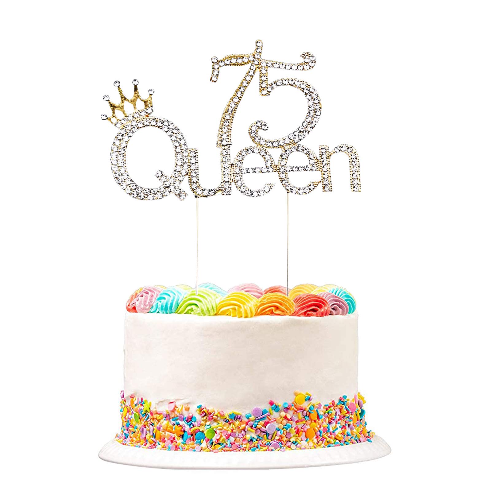 Buy Queen 75 Birthday Cake Topper - Gold 75th Birthday Cake Topper ...