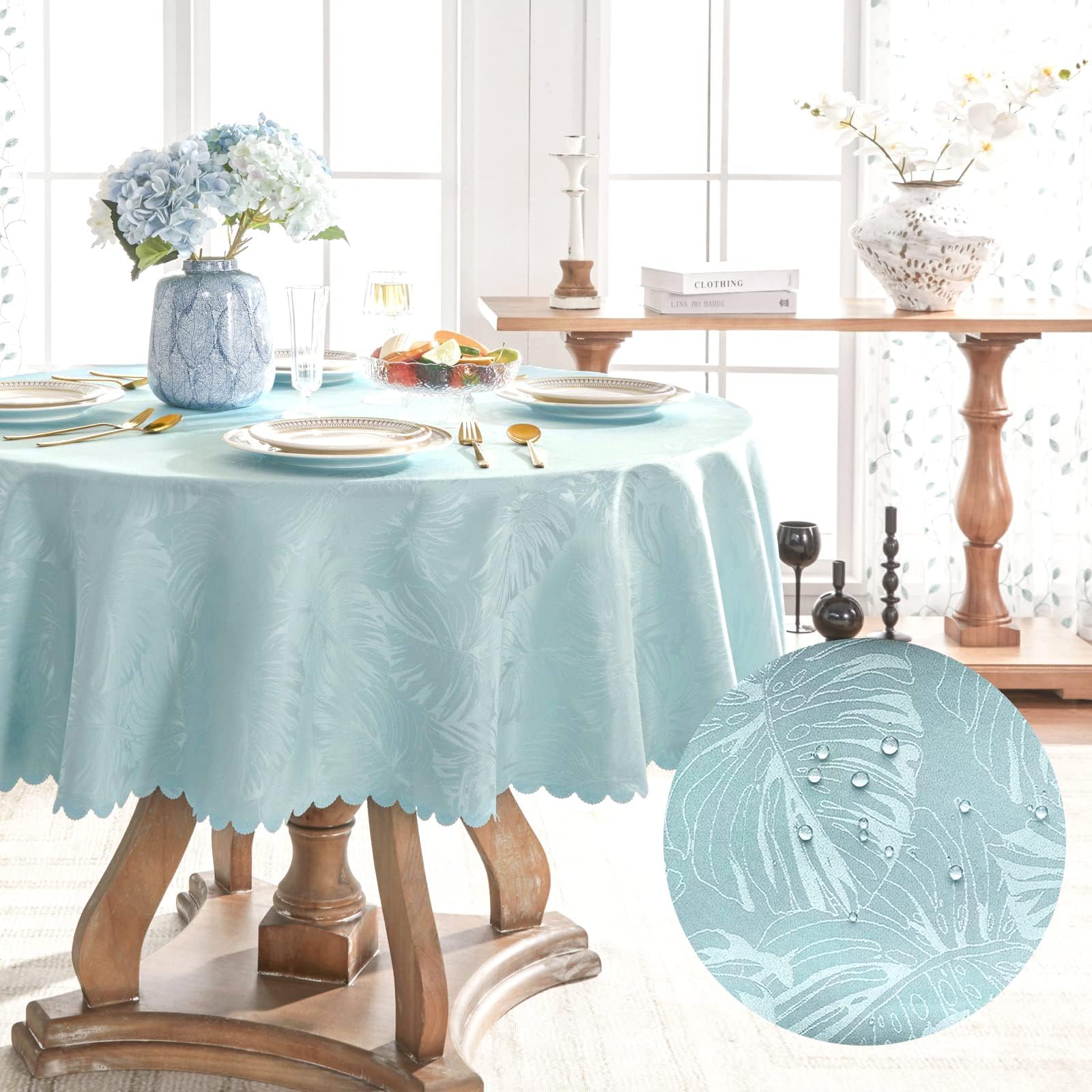 Amazon.com: Gee Di Moda Round Tablecloth - 90 Inch Baby Blue Round ...