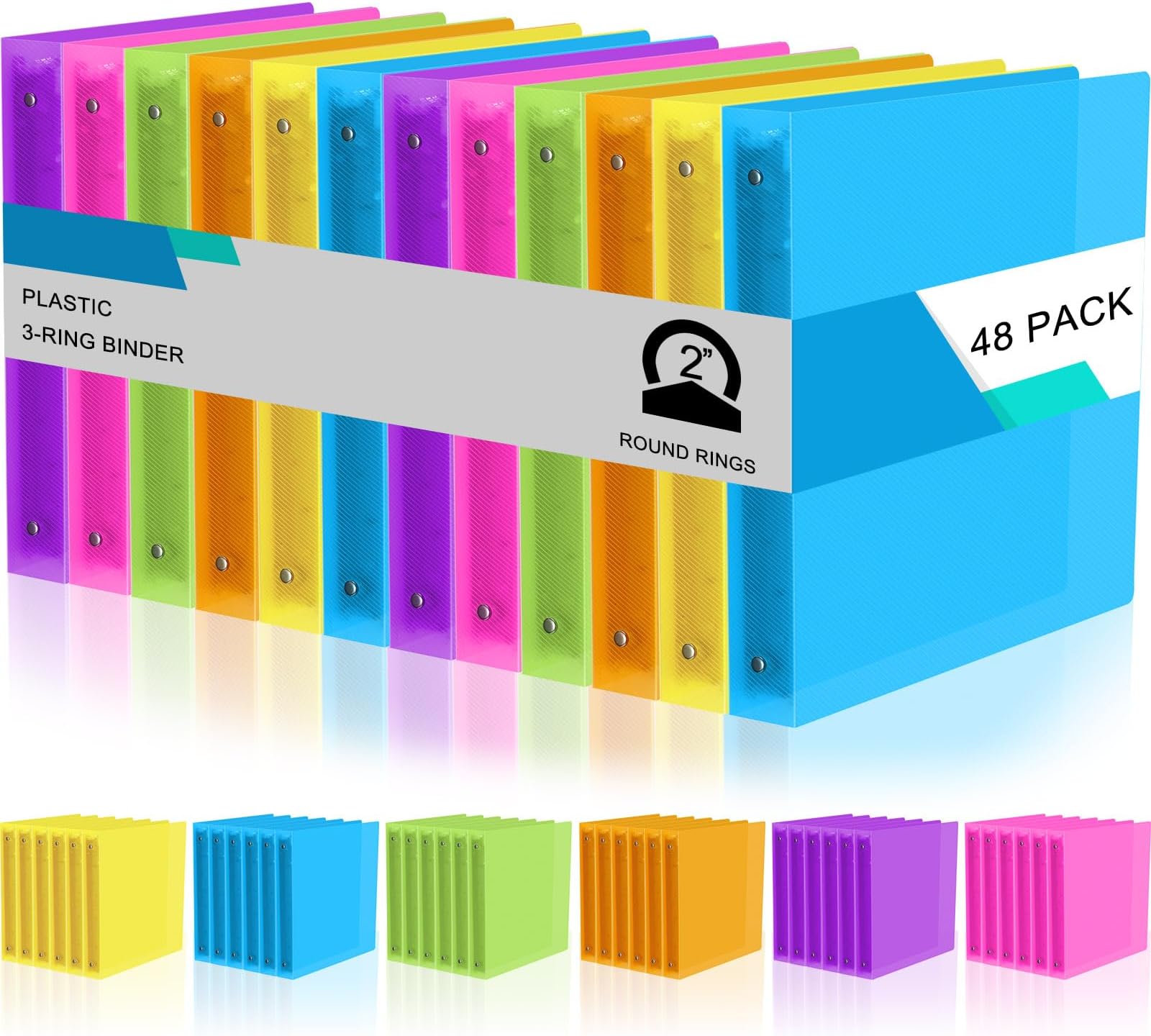 Amazon.com : Fulmoon 48 Pack Flexible 3 Ring Binders Bulk, Plastic ...