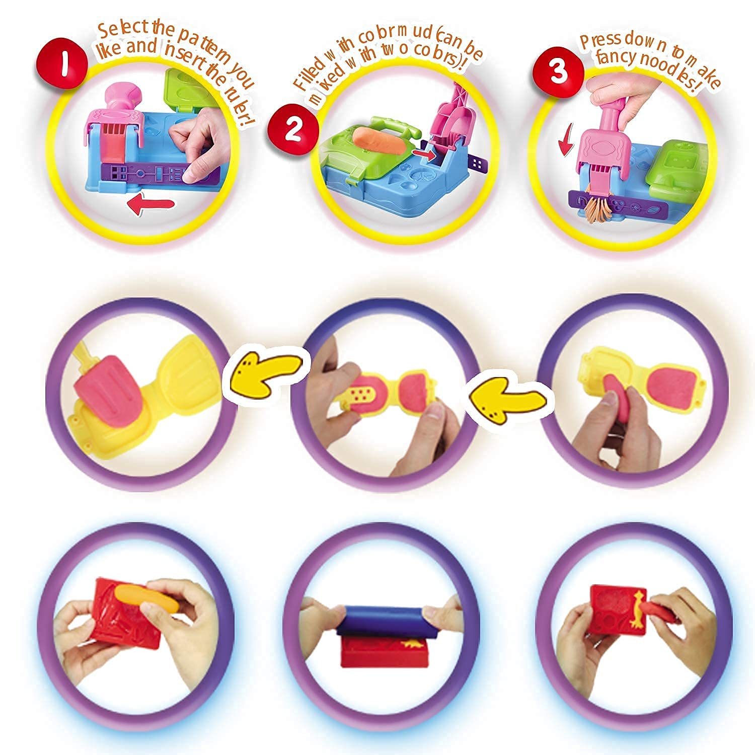 HASAYAQI Playdough Kitchen Creations Set Breakfast Burger and Pasta ...