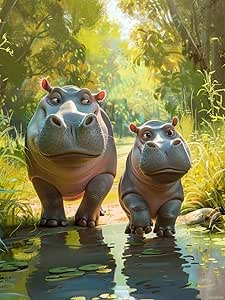 Amazon.com: JXAVAXDE Diamond Painting Kits, Proud Hippo, 5D Round ...