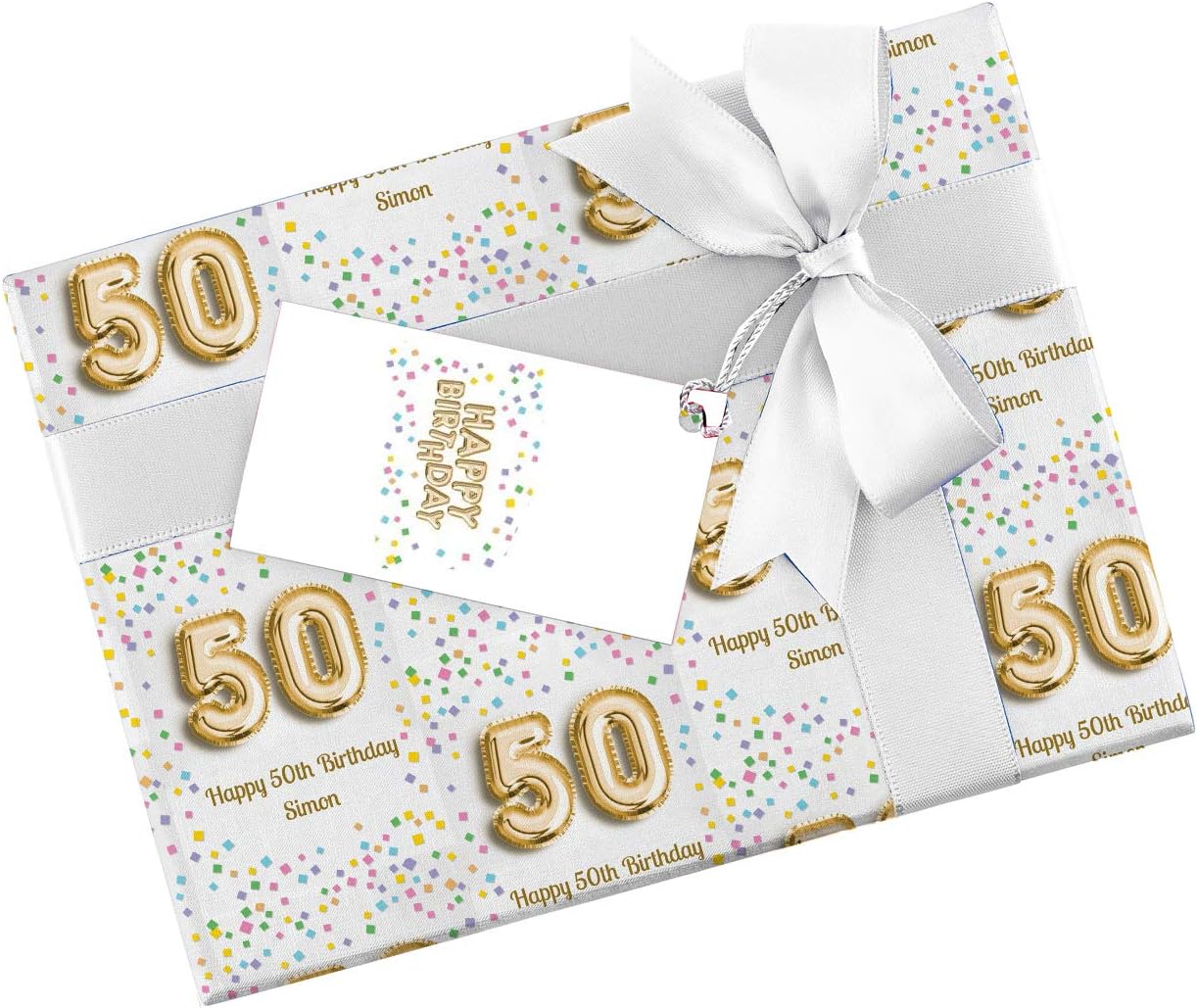 Personalised 50th Birthday wrapping paper featuring colourful confetti ...