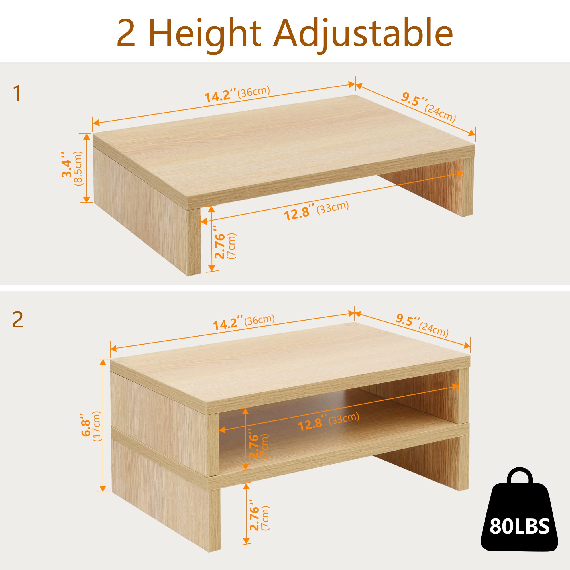 TEAMIX Wood Monitor Stand Riser-2 Pack,Maple Adjustable Monitor Stand ...