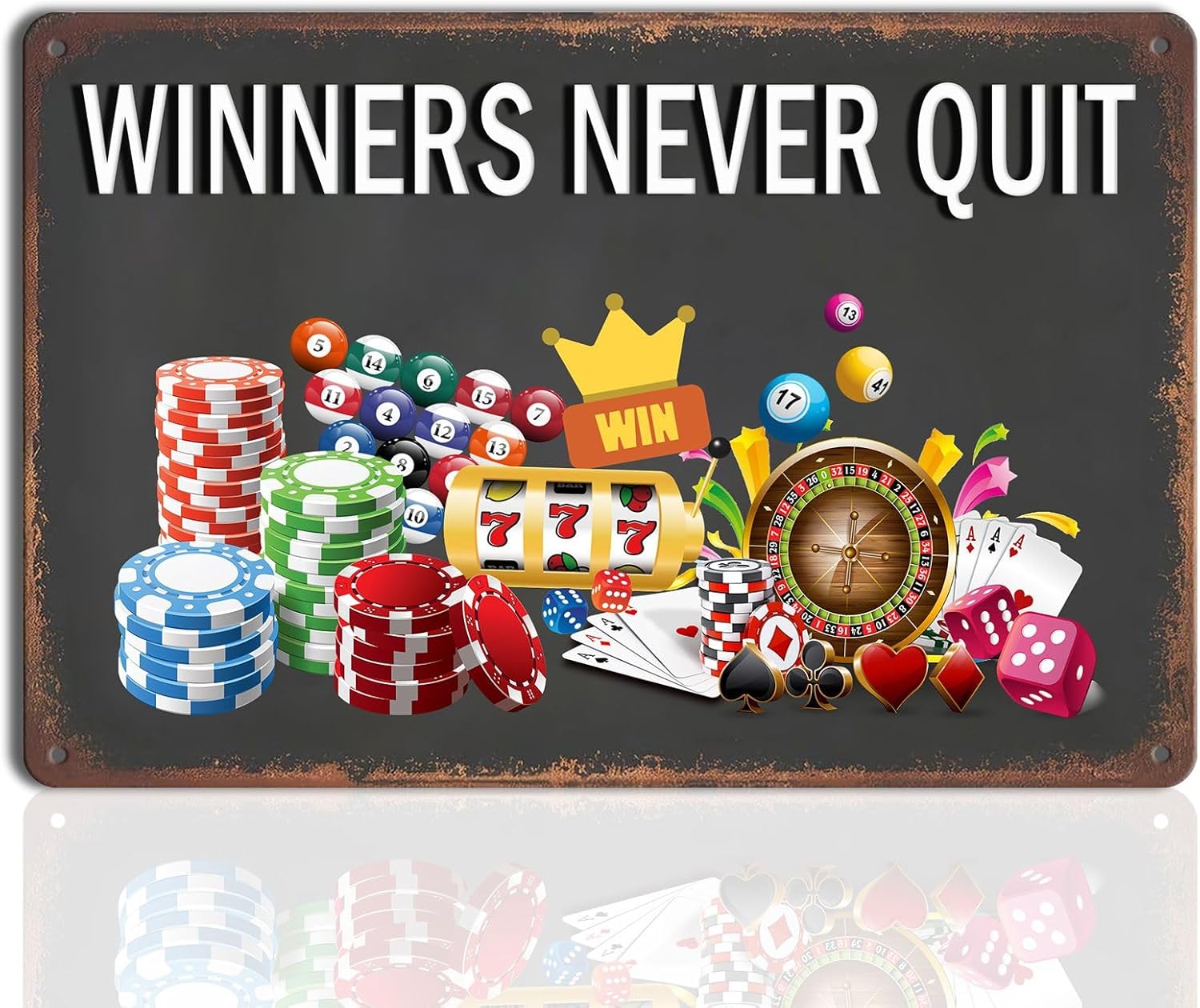 Amazon.com: Gambling Sign Winners Never Quit Metal Sign - Motivational ...