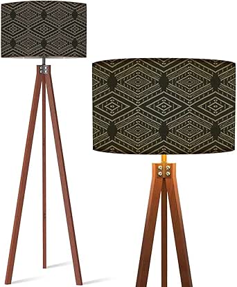 Wood Tripod Floor Lamp ethnic rhombus shape seamless black African ...