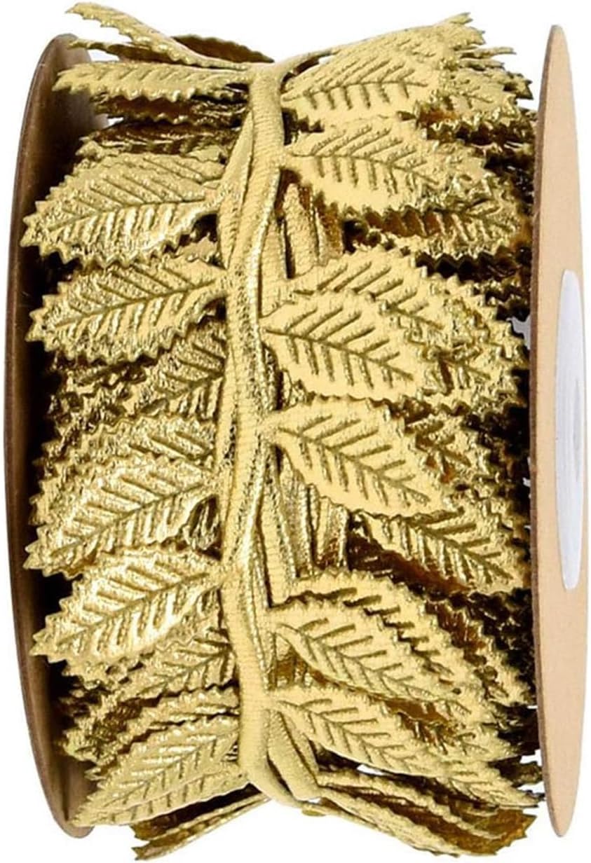 Gold Leaf Trim Satin Ribbon on 3m Length (N.B. this is a cut from a ...