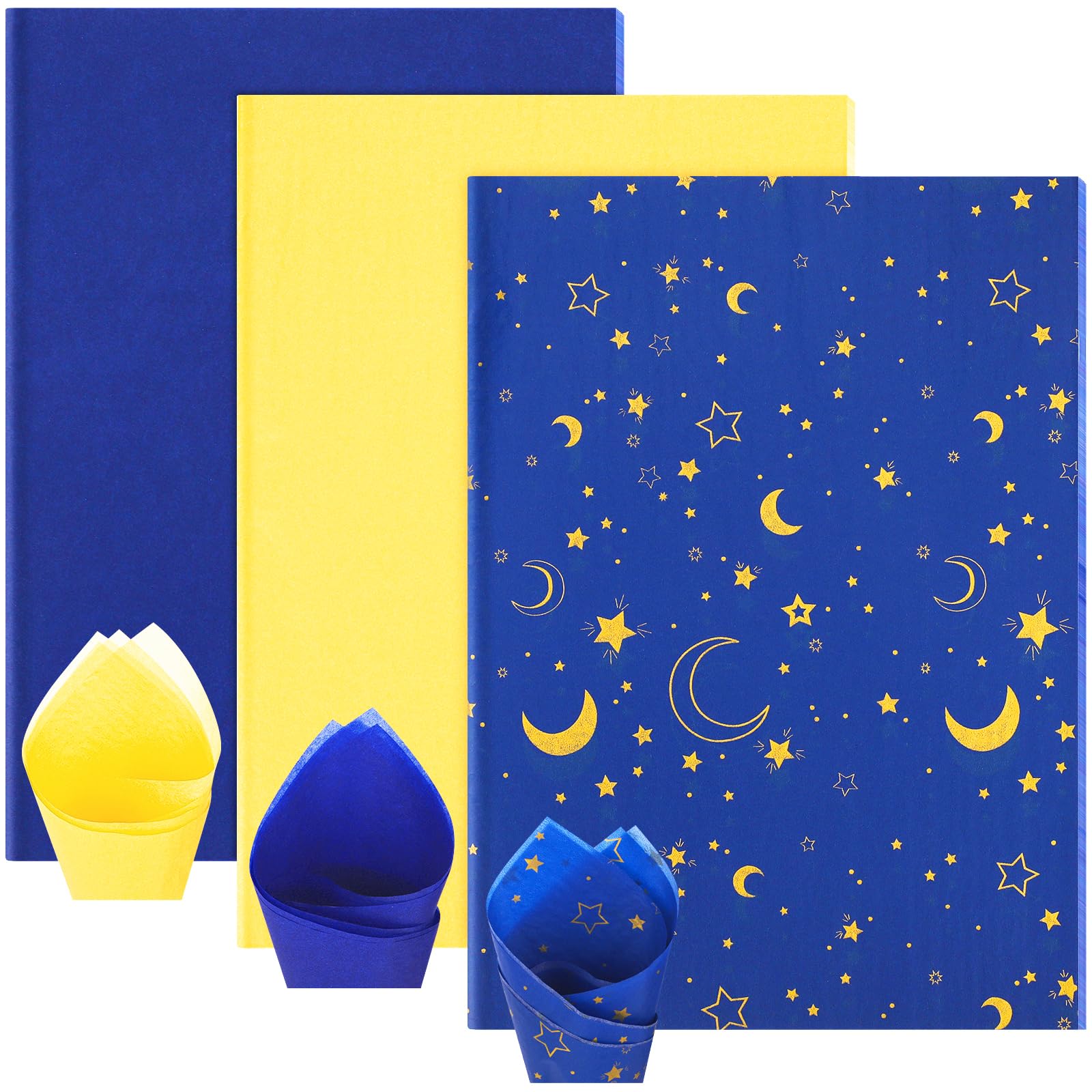 Amazon.com: 90 Sheets Blue Gold Moon and Star Tissue, 20x14 Inches Blue ...