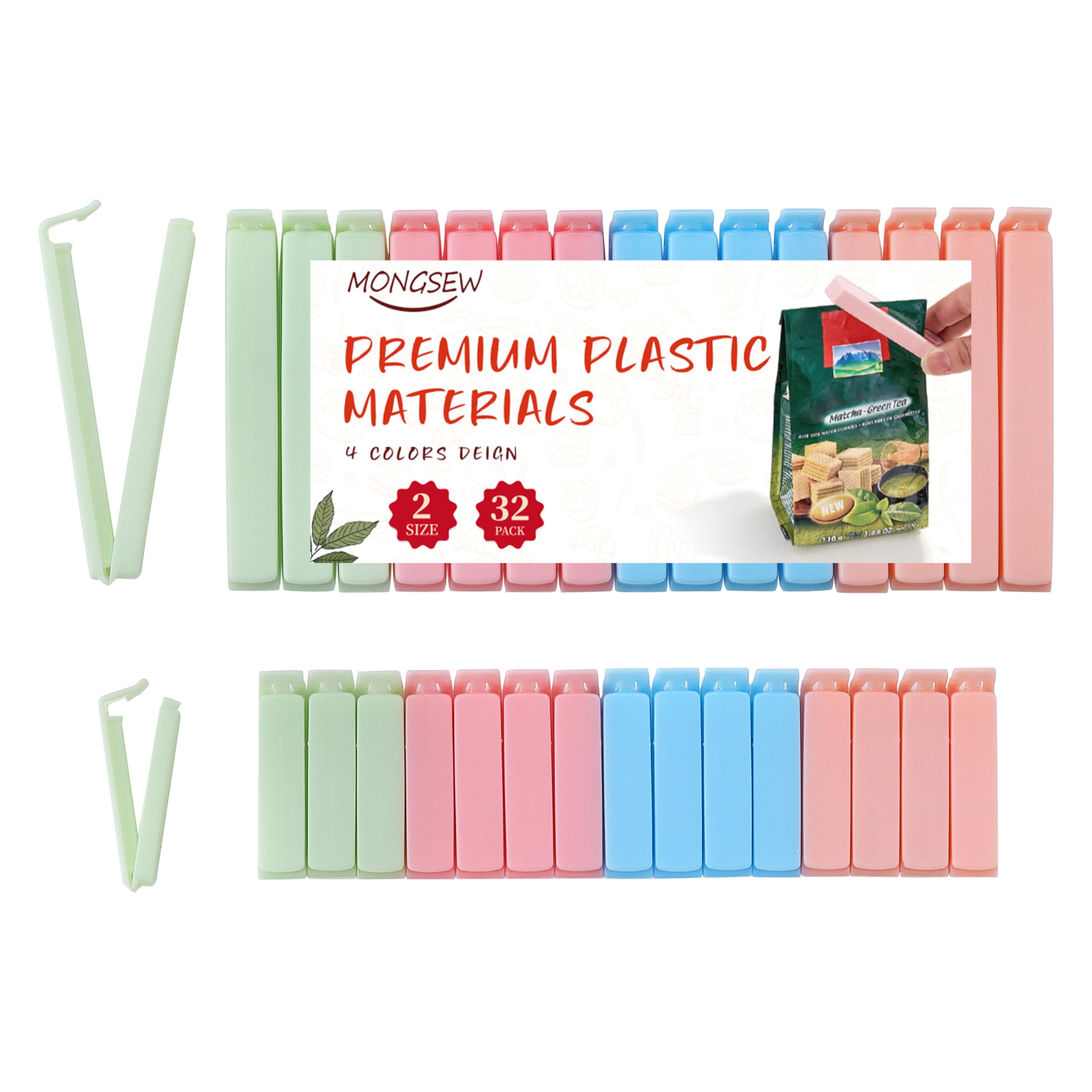 Amazon.com : 32PCS Plastic Chip Bag Food Clips, MONGSEW Curved Design ...