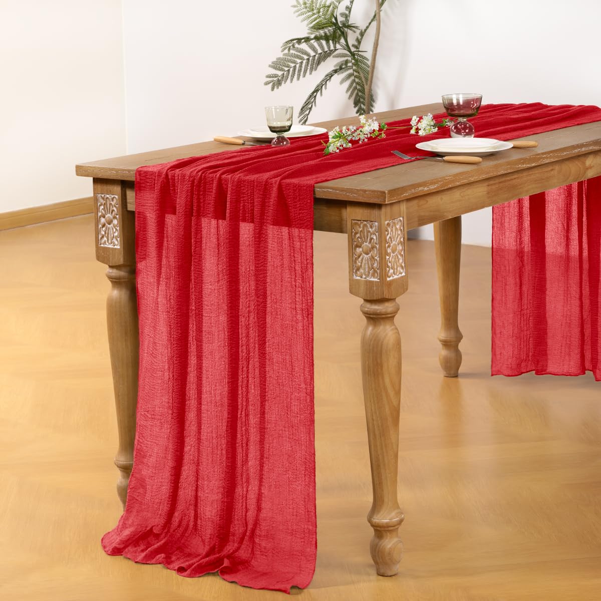 Snapklik.com : Red Cheesecloth Table Runner 2 Pack Fall Thanksgiving ...