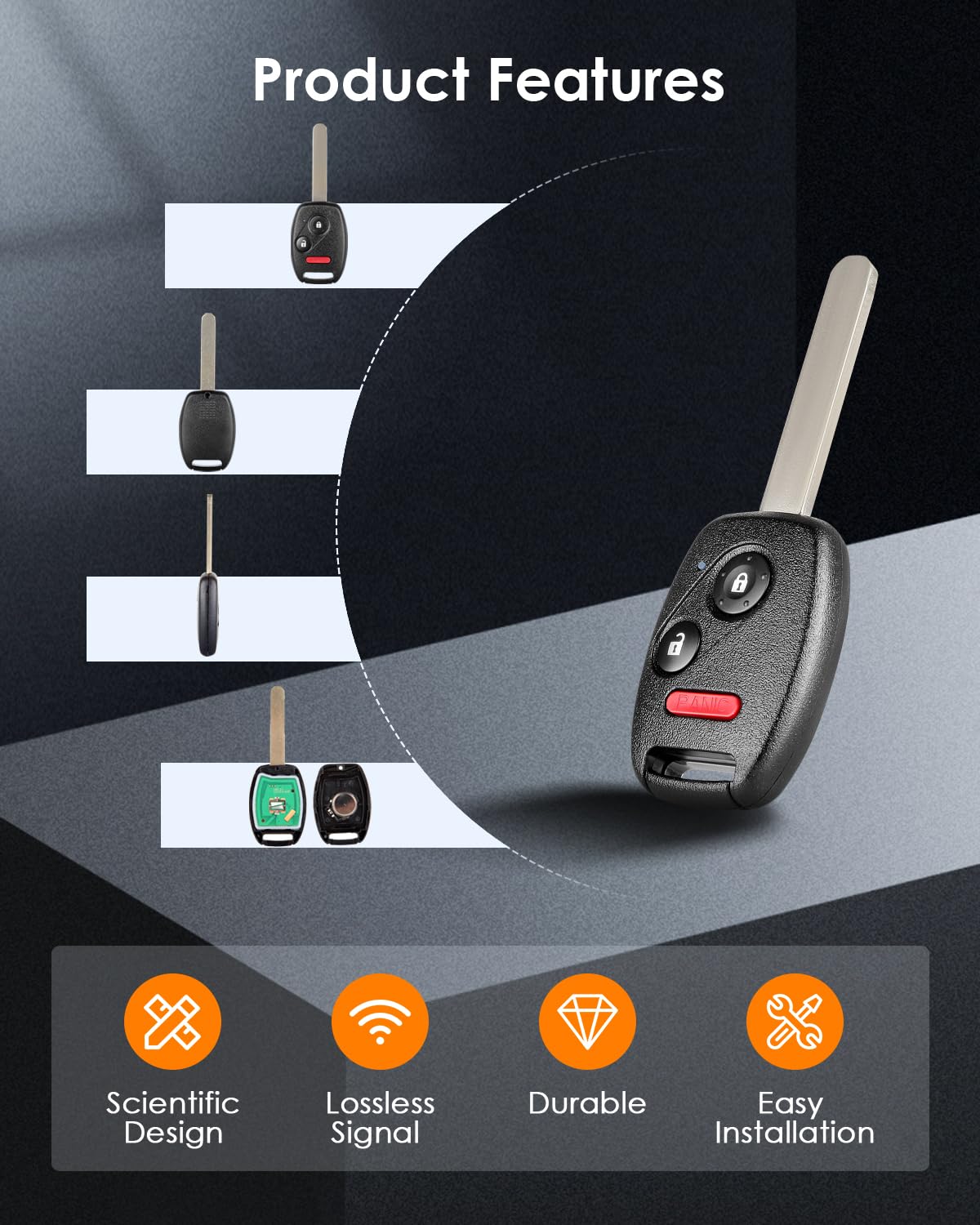 Honda Civic Fob Key OEM Style Key Fob Shell For 2008-2012 Honda Accord ...