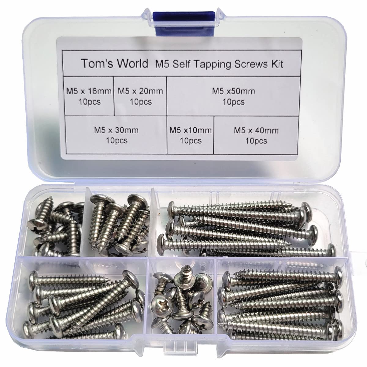 60Pcs M5 x 10mm/16mm/20mm/30mm/40mm/50mm 304 Stainless Steel Self ...