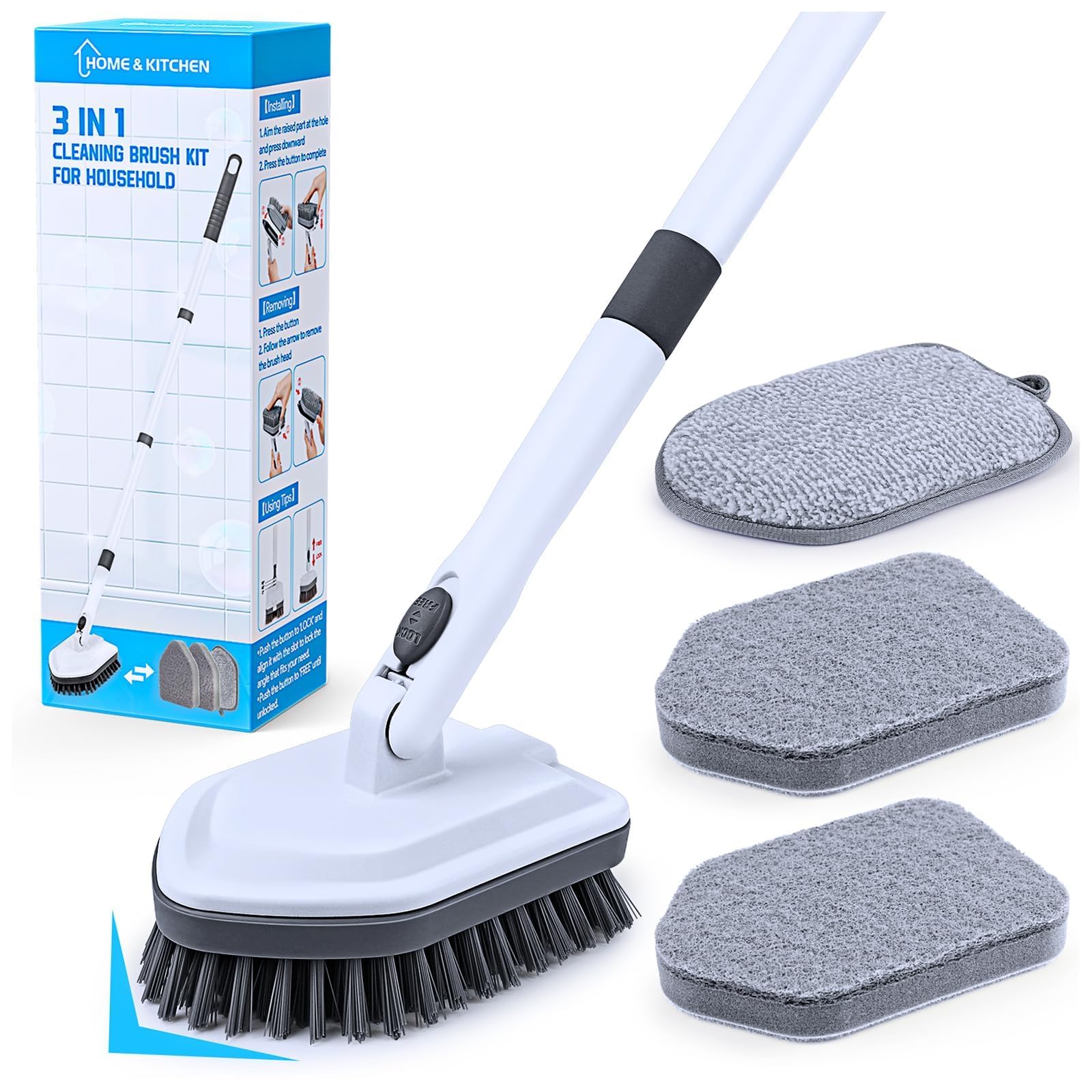 Amazon.com: Tub Tile Scrubber Brush,3 in 1 Shower Cleaning Brush with ...