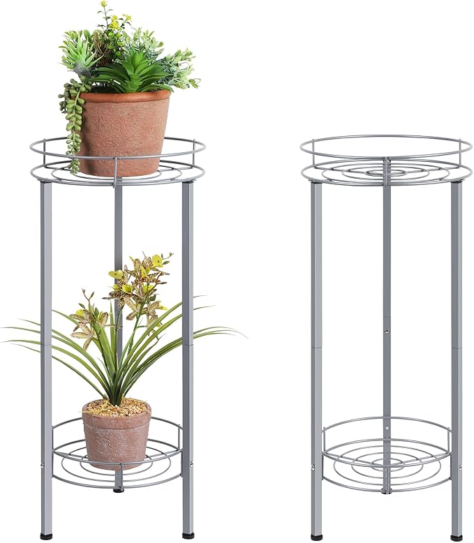 2 Packs Plant Stand Indoor Outdoor 2 Tier Metal Planter Stand Table ...