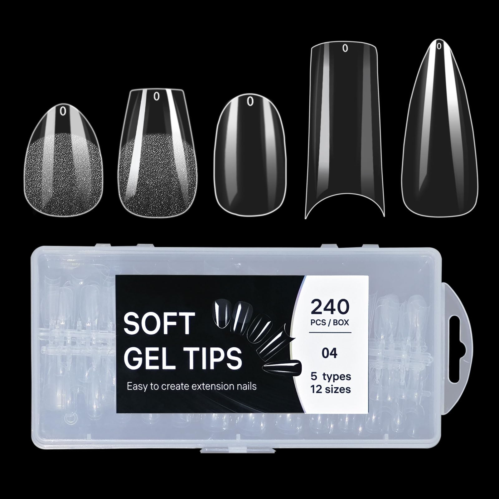 Amazon.com: DGXWLLW 240 Pcs Long Nail Tips, 5 Styles Clear Square ...