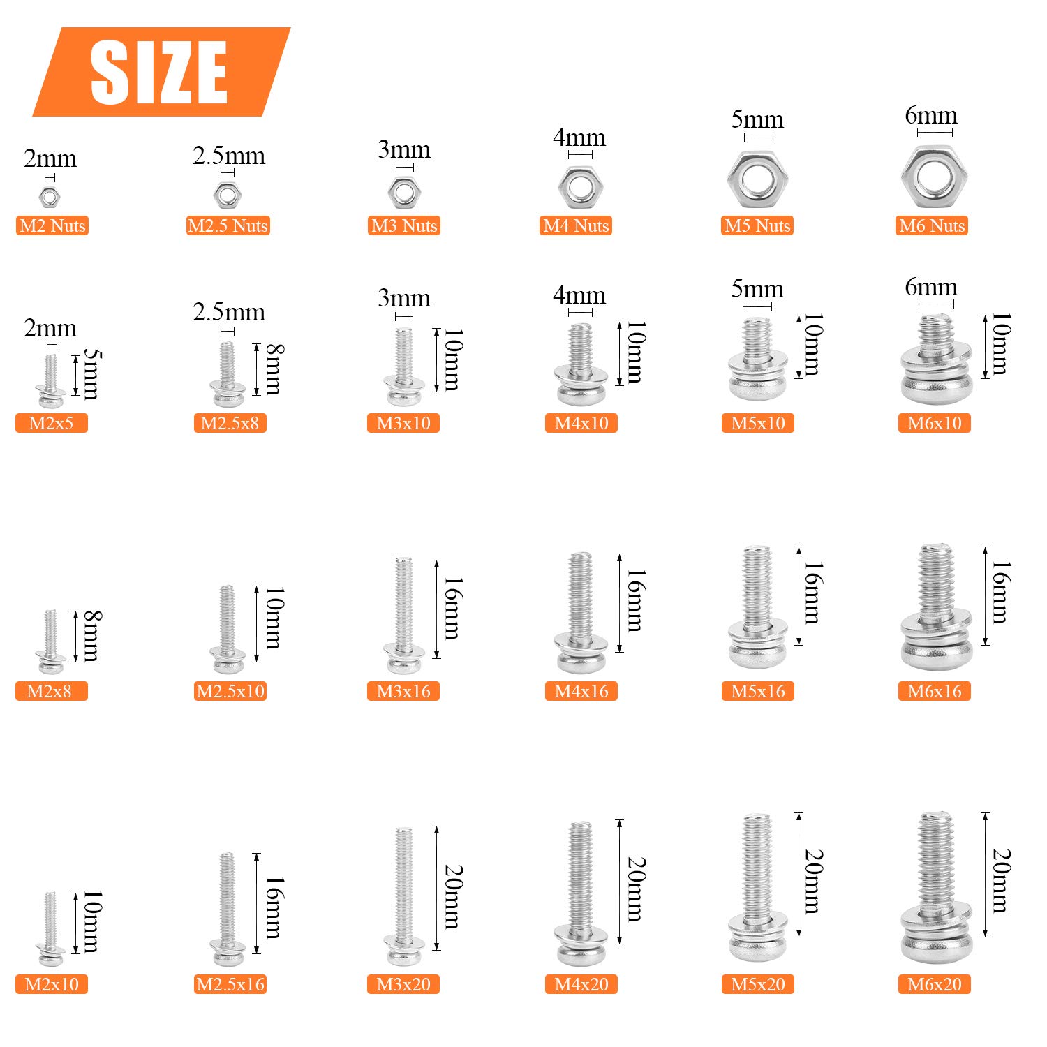 Snapklik.com : HELIFOUNER 510 Pieces Phillips Pan Head Machine Screws ...