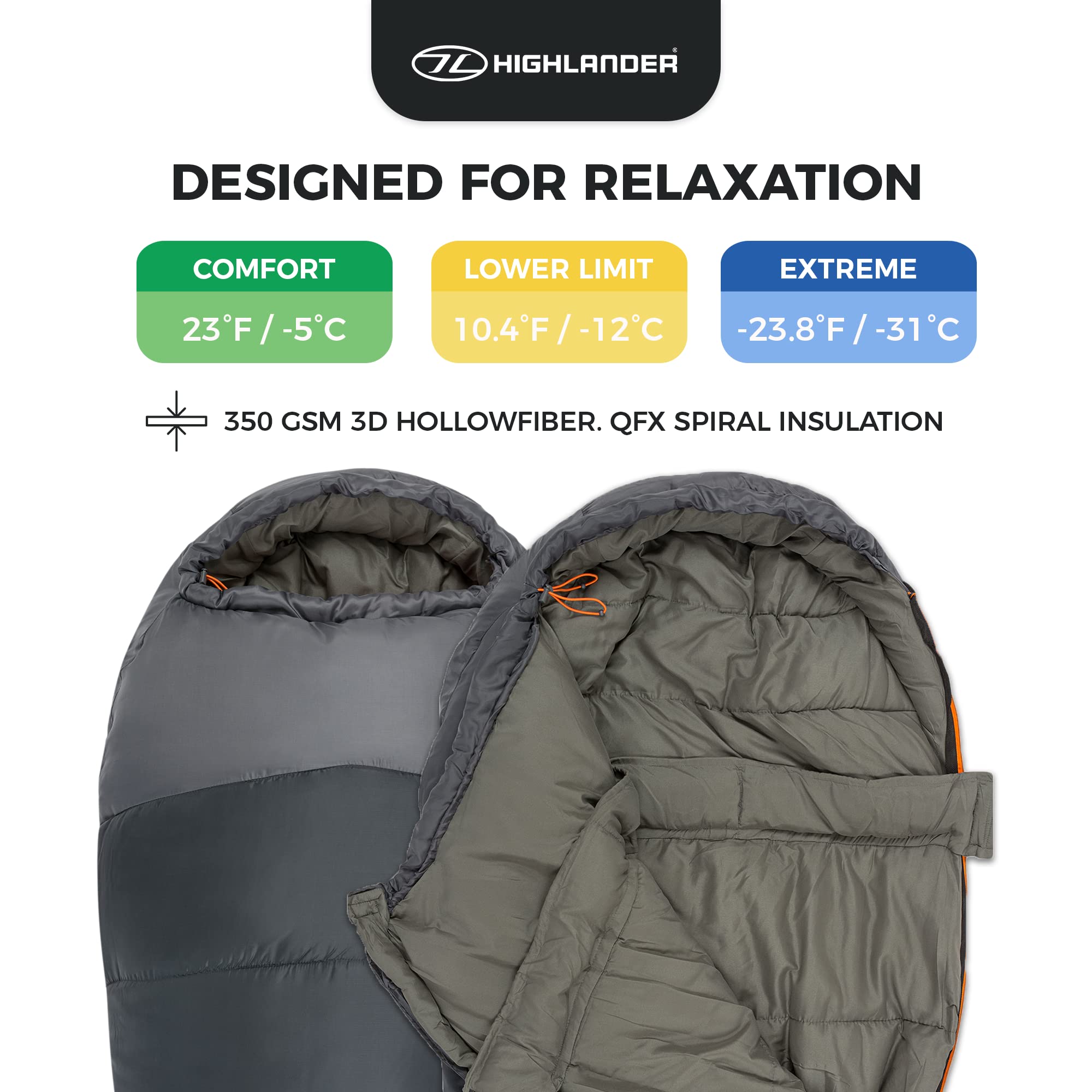 Highlander Mummy Adults Sleeping Bag - Warm and Cold Weather 3 Season ...