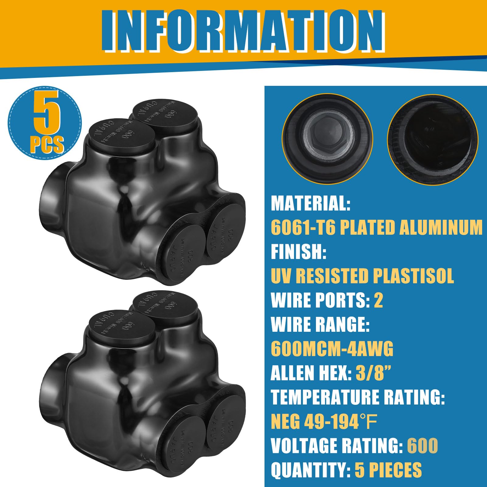 Snapklik.com : Copkim 5 Pcs Black Insulated Cable Connector Multi Wire ...