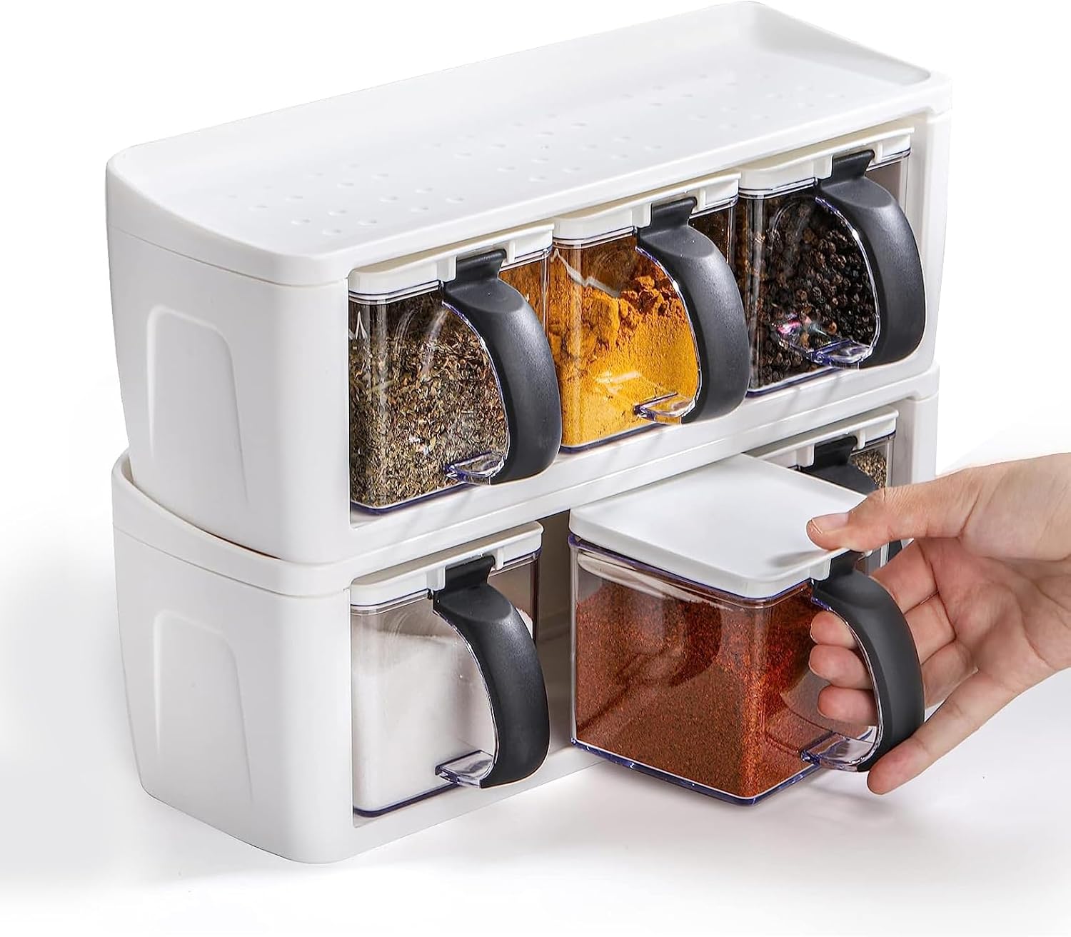 Amazon.com: TITA-DONG 2Pcs 3-Grid White Plastic Spice Rack with Spoons ...