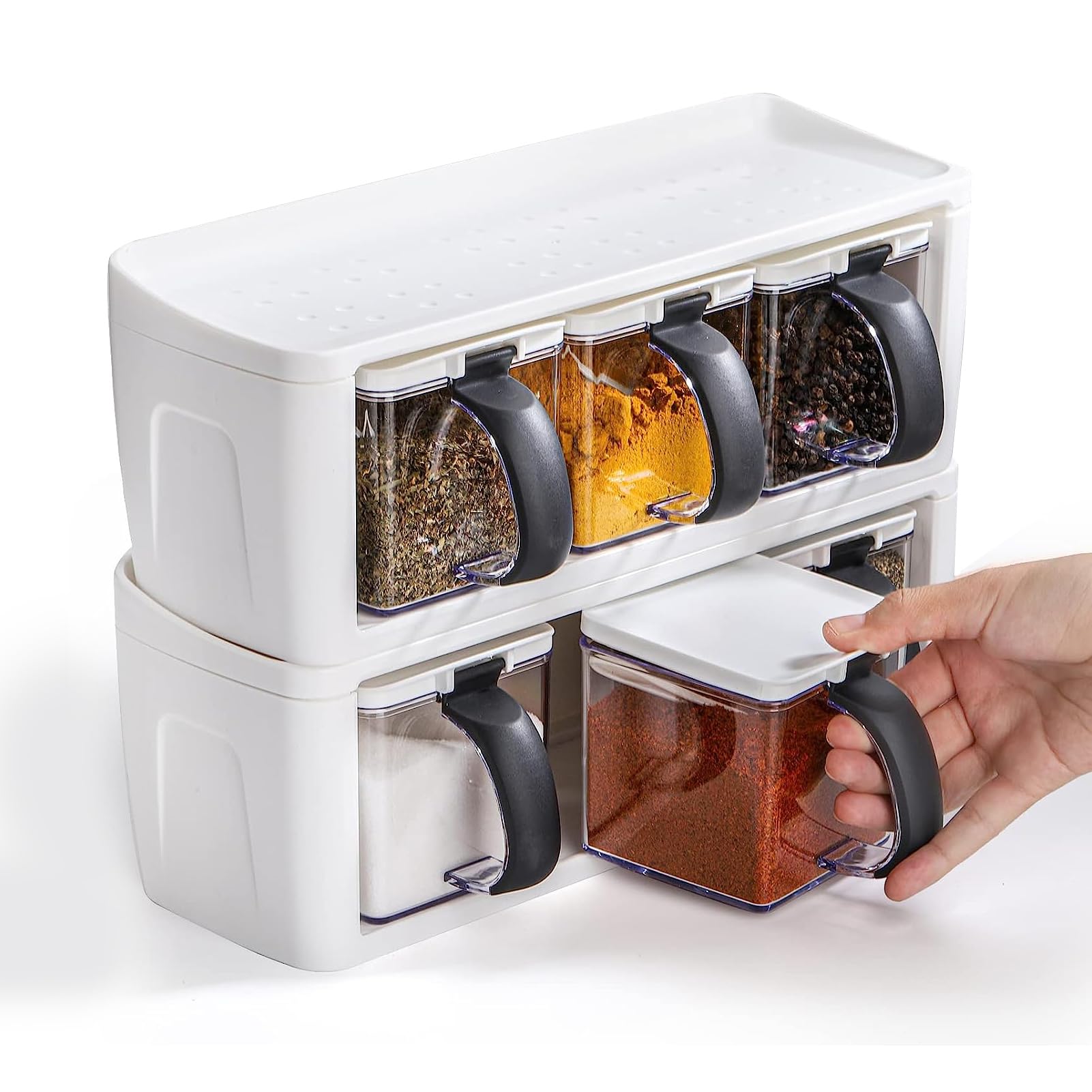 Amazon.com: TITA-DONG 2Pcs 3 Grids Seasoning Box, White Spice Box with ...