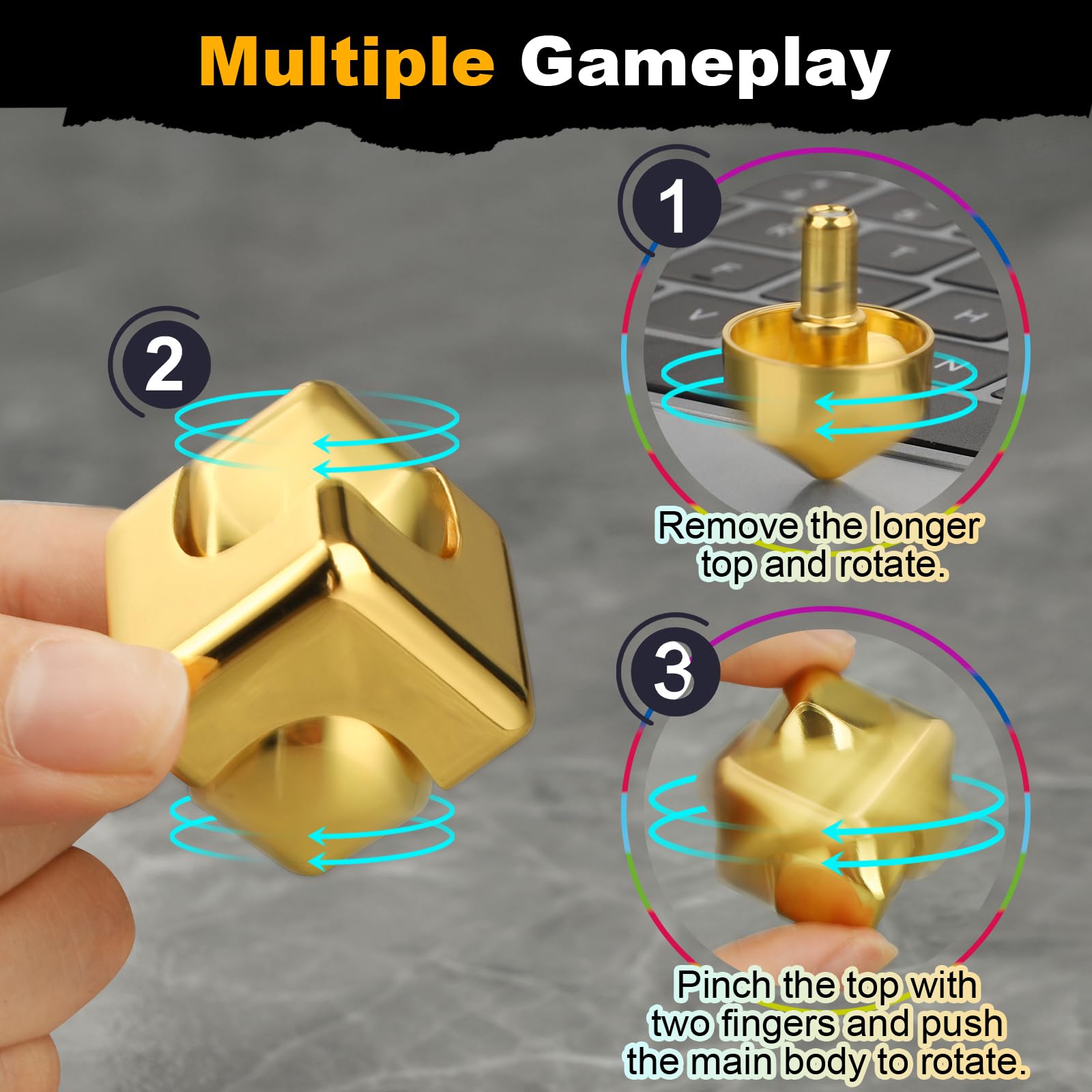 Snapklik.com : Metal Cube Fidget Spinner Toy For Kids Adults, Gold Cube ...