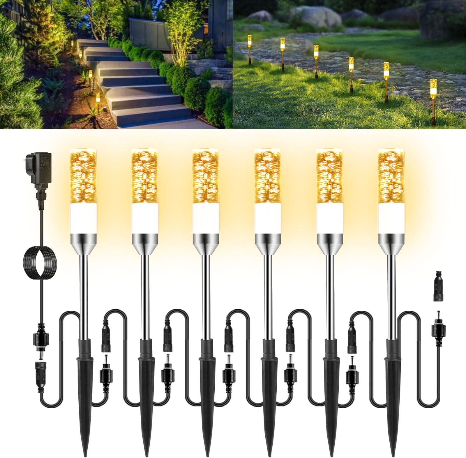 ECOWHO Garden Spike Lights Mains Powered, Extendable to 24 Lamps 12V ...