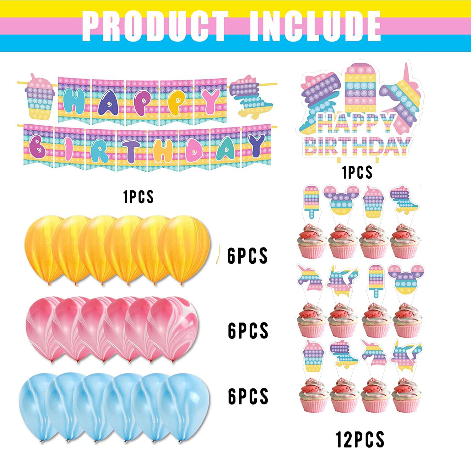 Pop Fidget Toys Birthday Party Decorations for Girls 32 Pcs Poppet ...