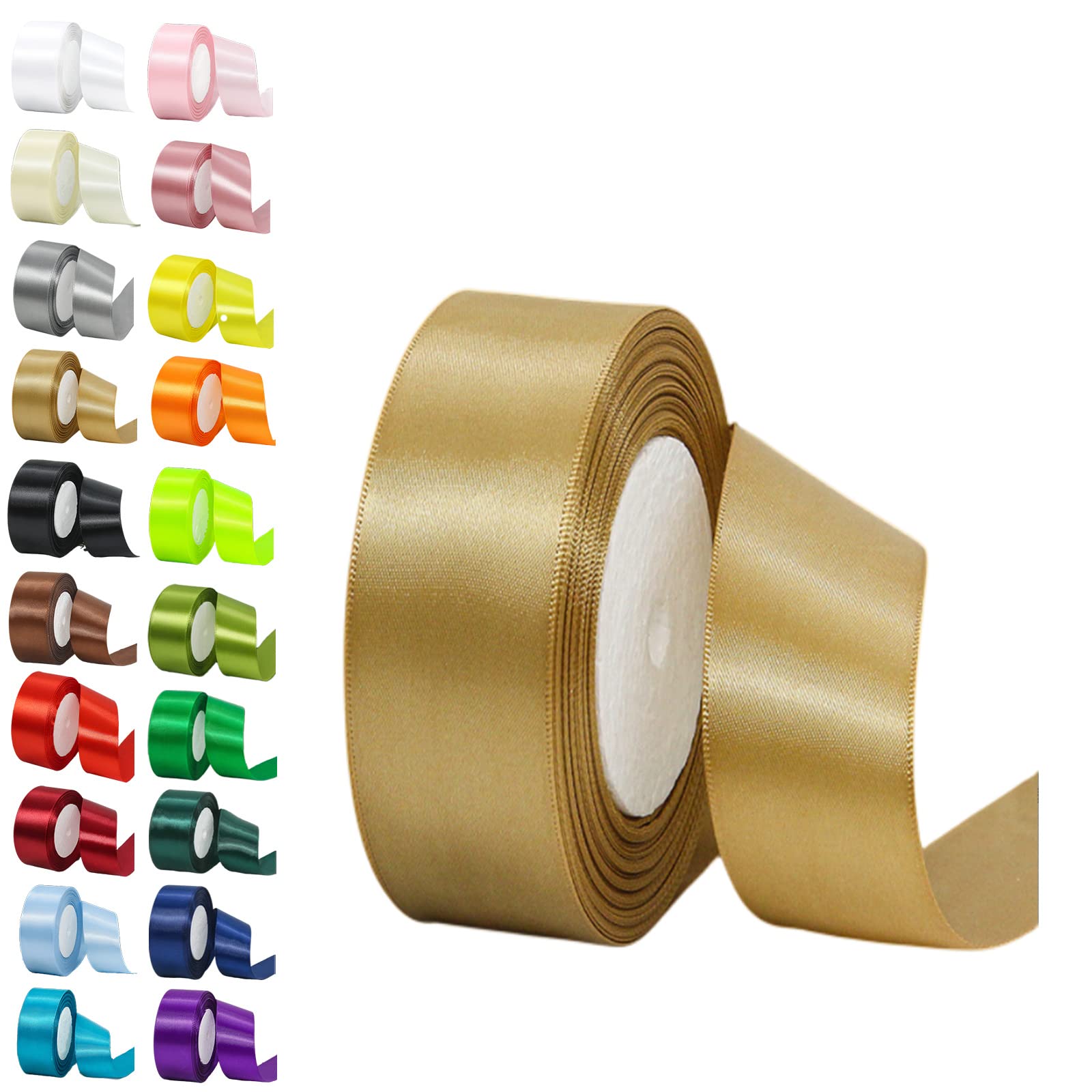 40mm Wide Champagne Gold Ribbon for Crafting,22M 1.5Inch Gold Fabric ...