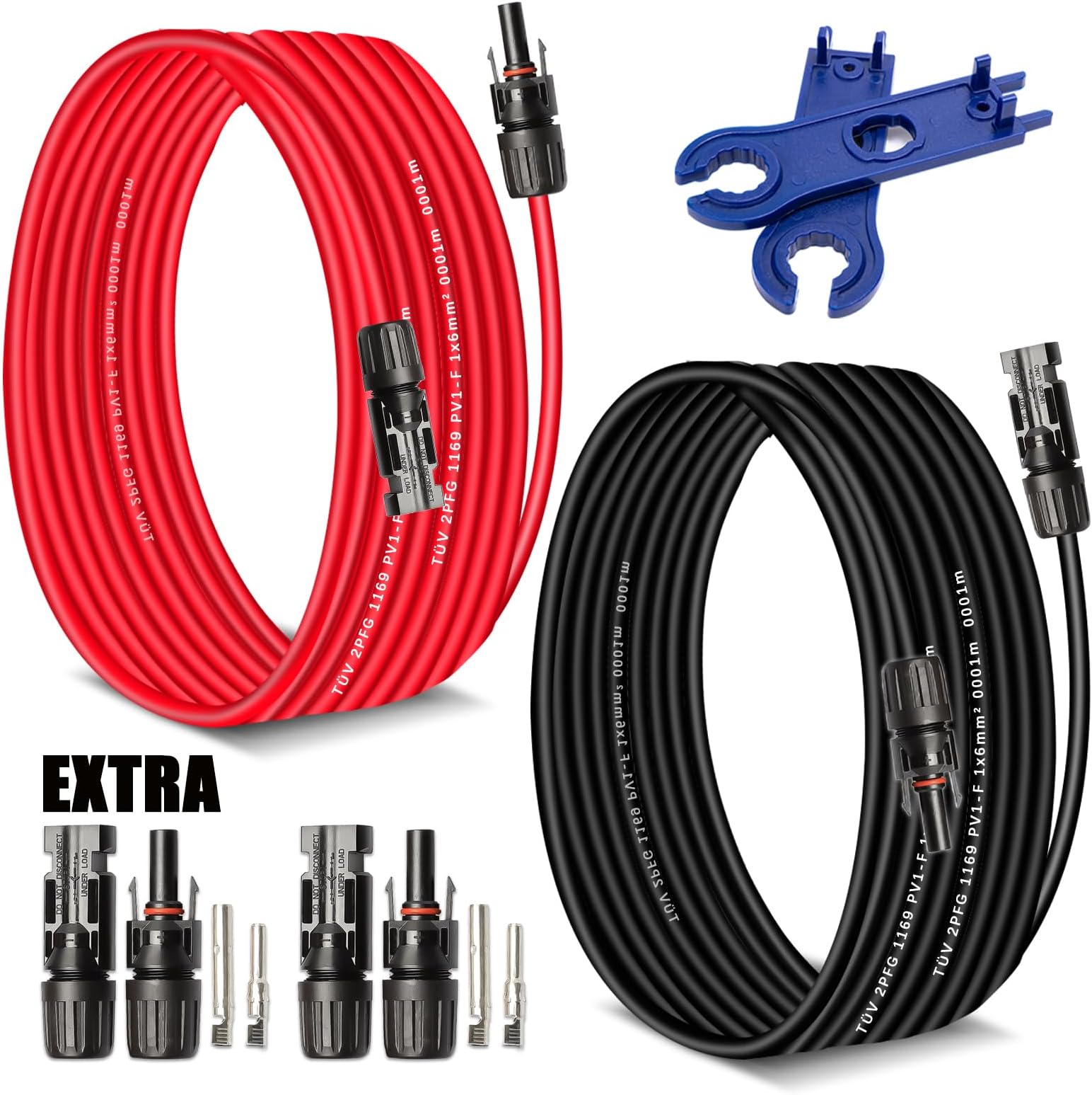 Amazon.com: 1 Pair Black + Red 10AWG(6mm²) Solar Panel Extension Cable ...