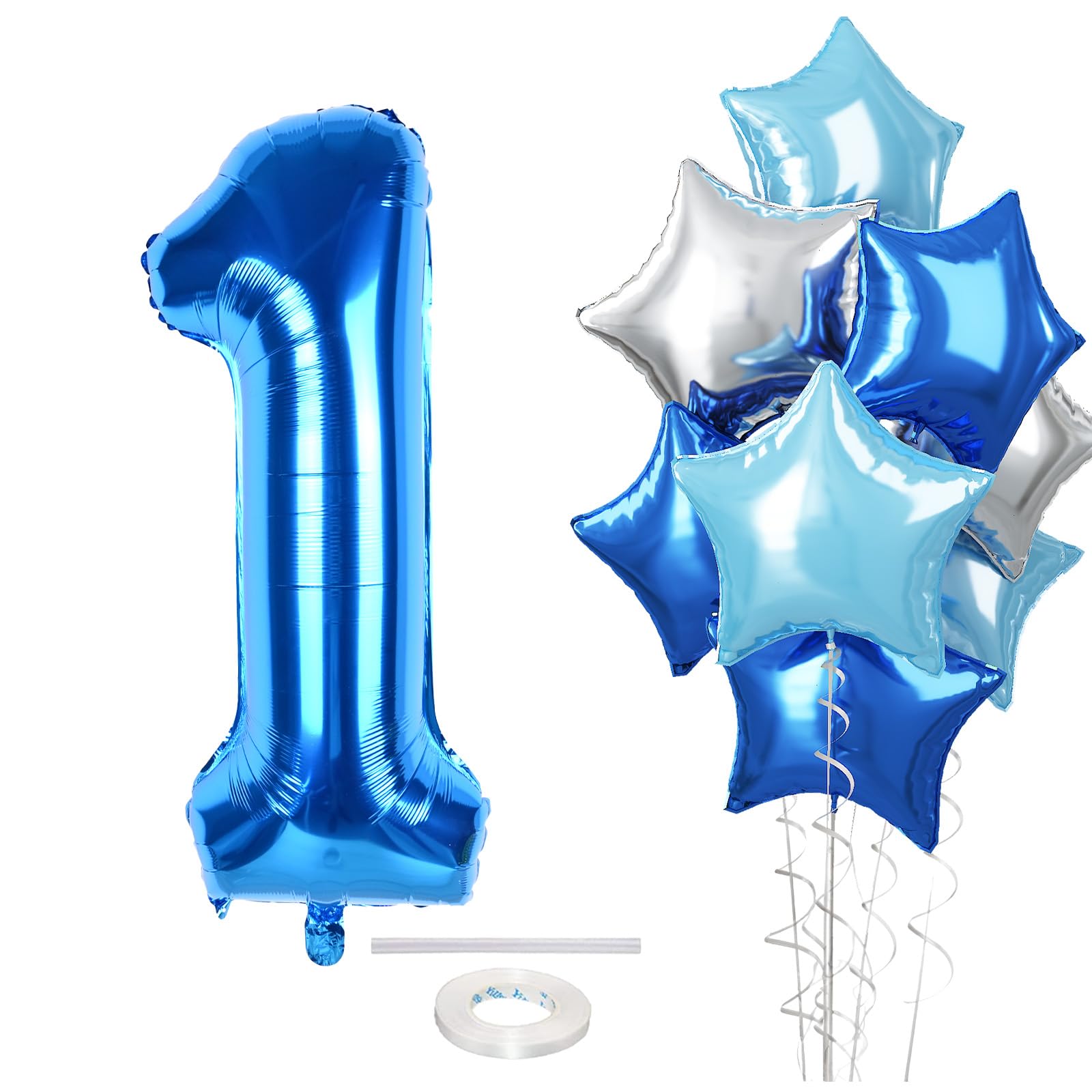 Amazon.com: Dark Blue Number 1 Balloons, Big Royal Light Blue Silver ...