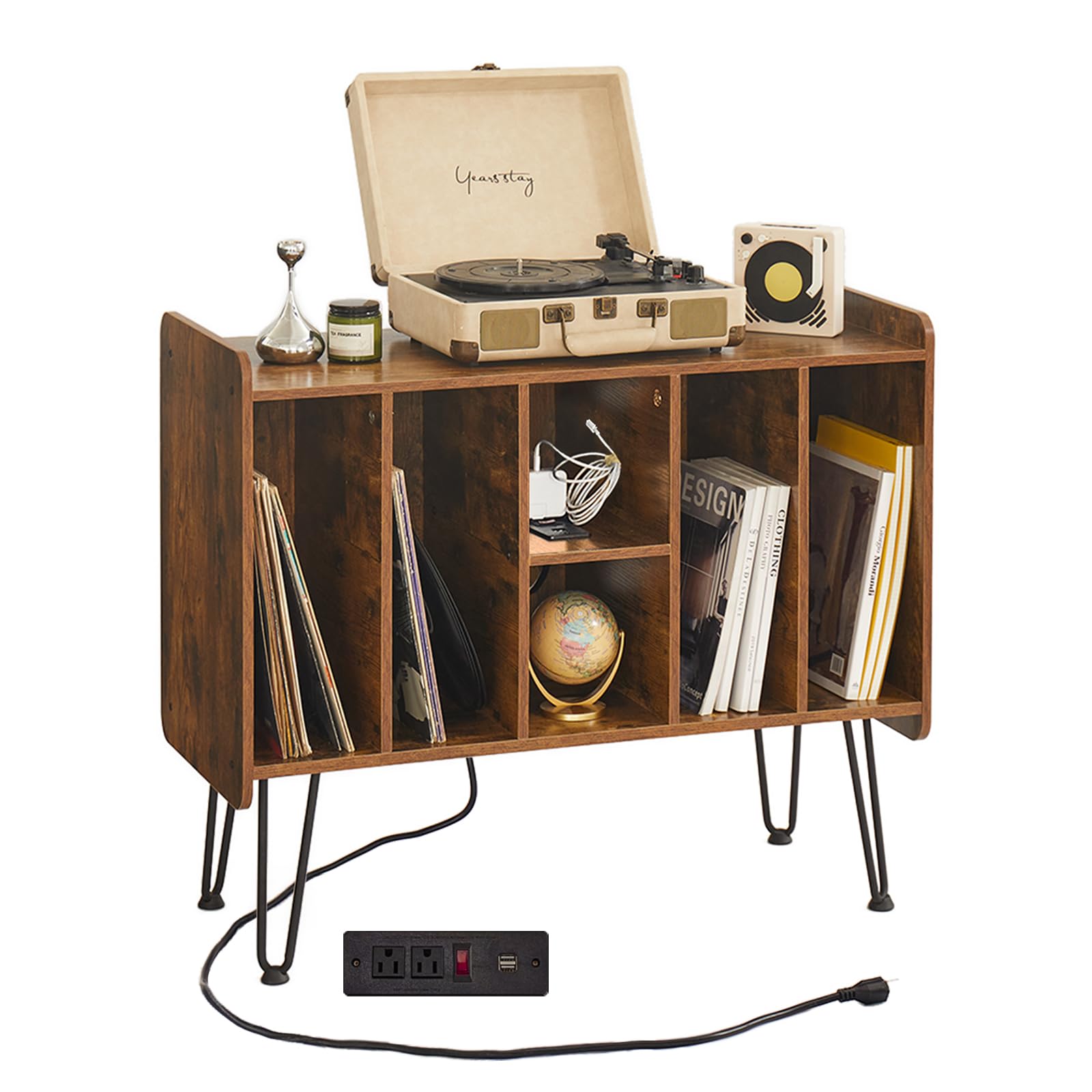 Amazon.com: Large Record Player Stand with Vinyl Storage, Retro Brown ...