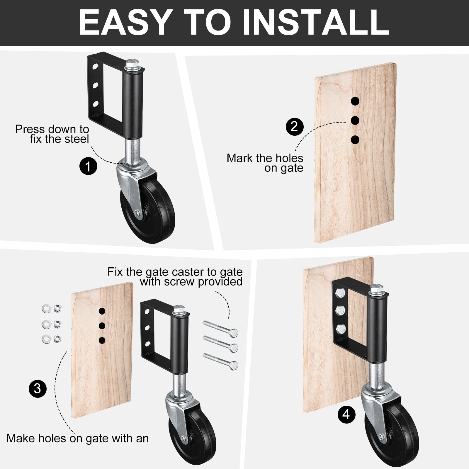 Snapklik.com : Datanly 4 Pack 4 Gate Wheels, Spring Loaded Gate Casters ...