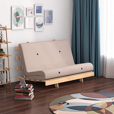 Comfy Living 4ft6 (135cm) Double Wooden Futon with NAVY Mattress ...