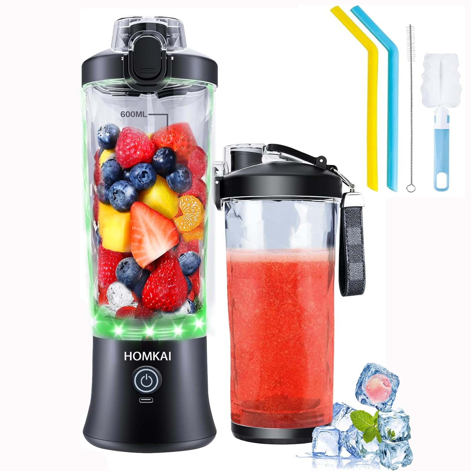HOMKAI Portable Blender Smoothie Maker, 20Oz Type-C Rechargeable Juicer ...