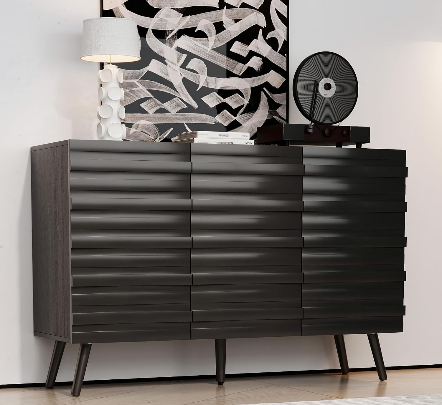 Amazon.com: Lovinouse Fluted Storage Unit Cabinet, Modern Black Console ...