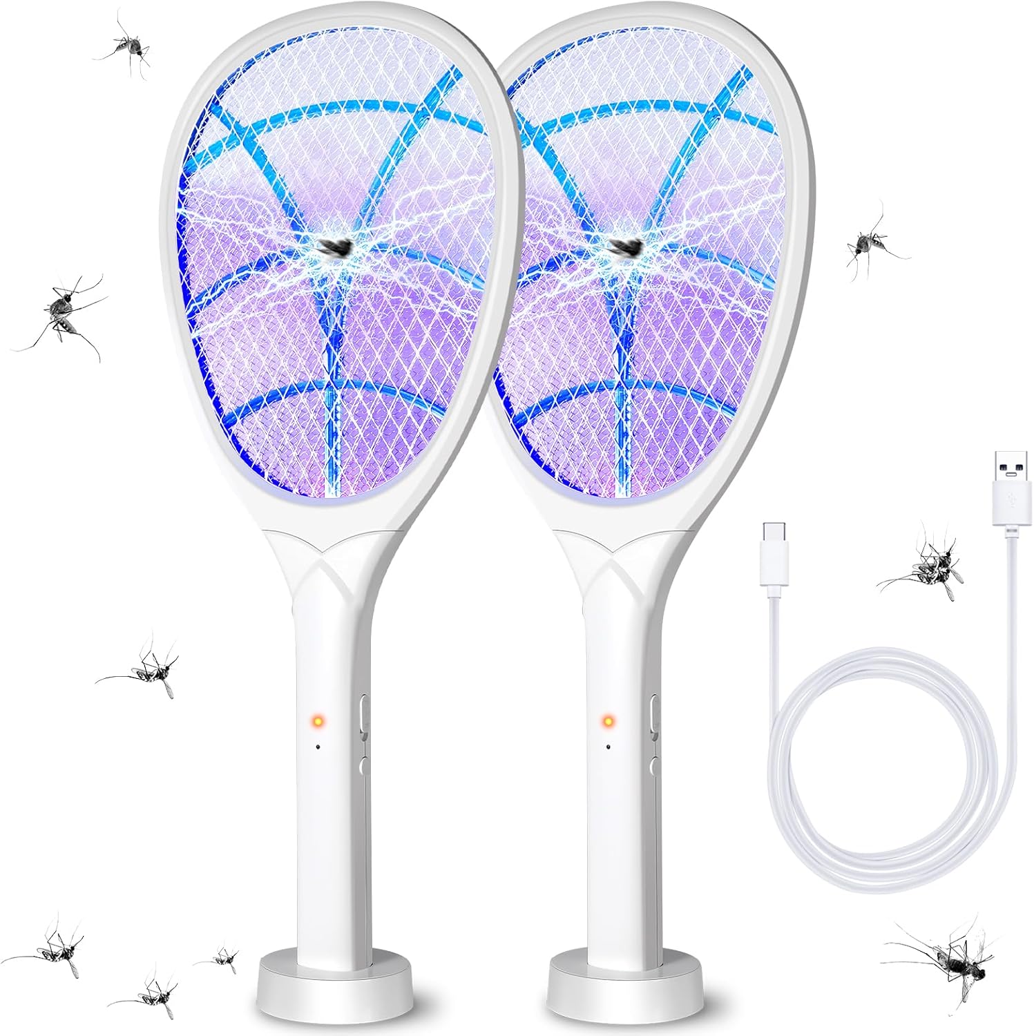 Qualirey 2 Pcs Electric Fly Swatter Racket 3000v 2 in 1 Bug Zapper ...