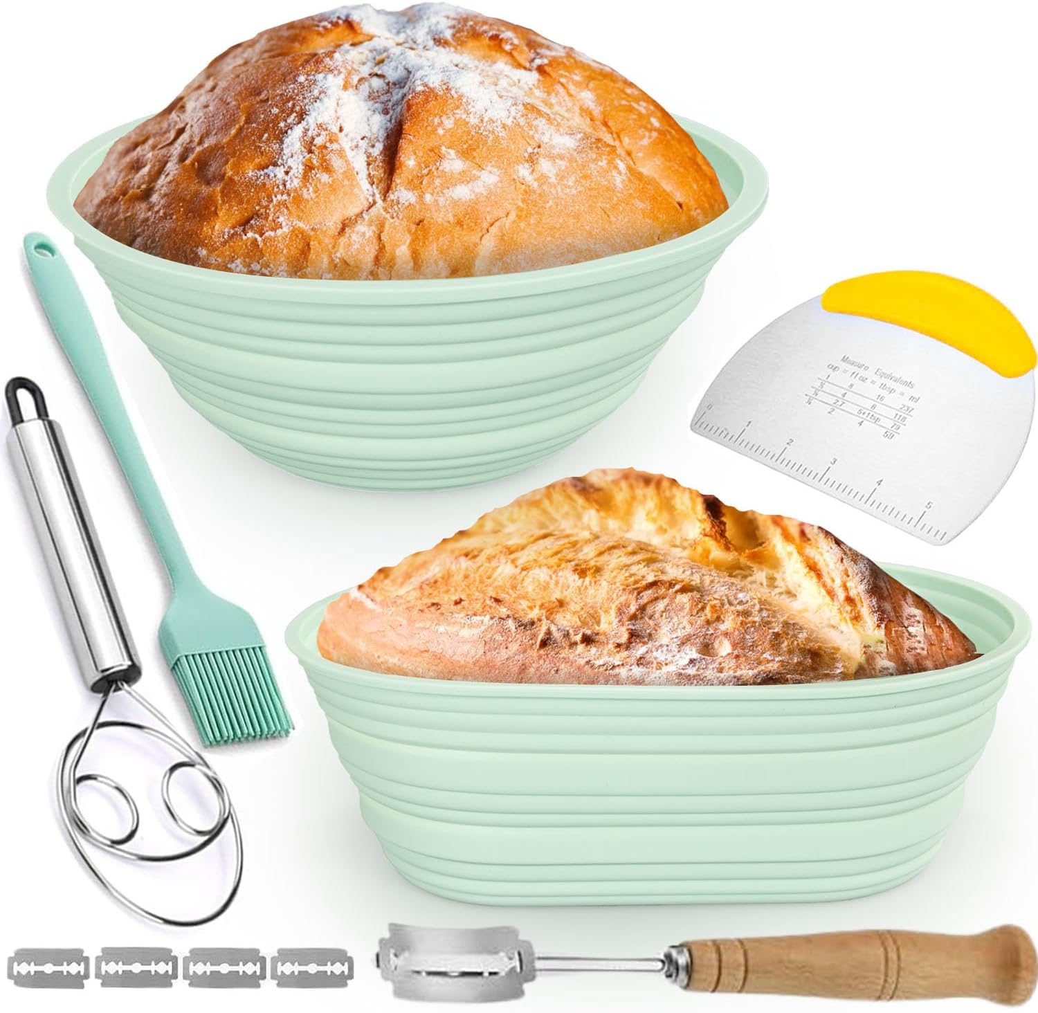 Amazon.com: Silicone Banneton Bread Proofing Basket Set - Foldable 9 ...