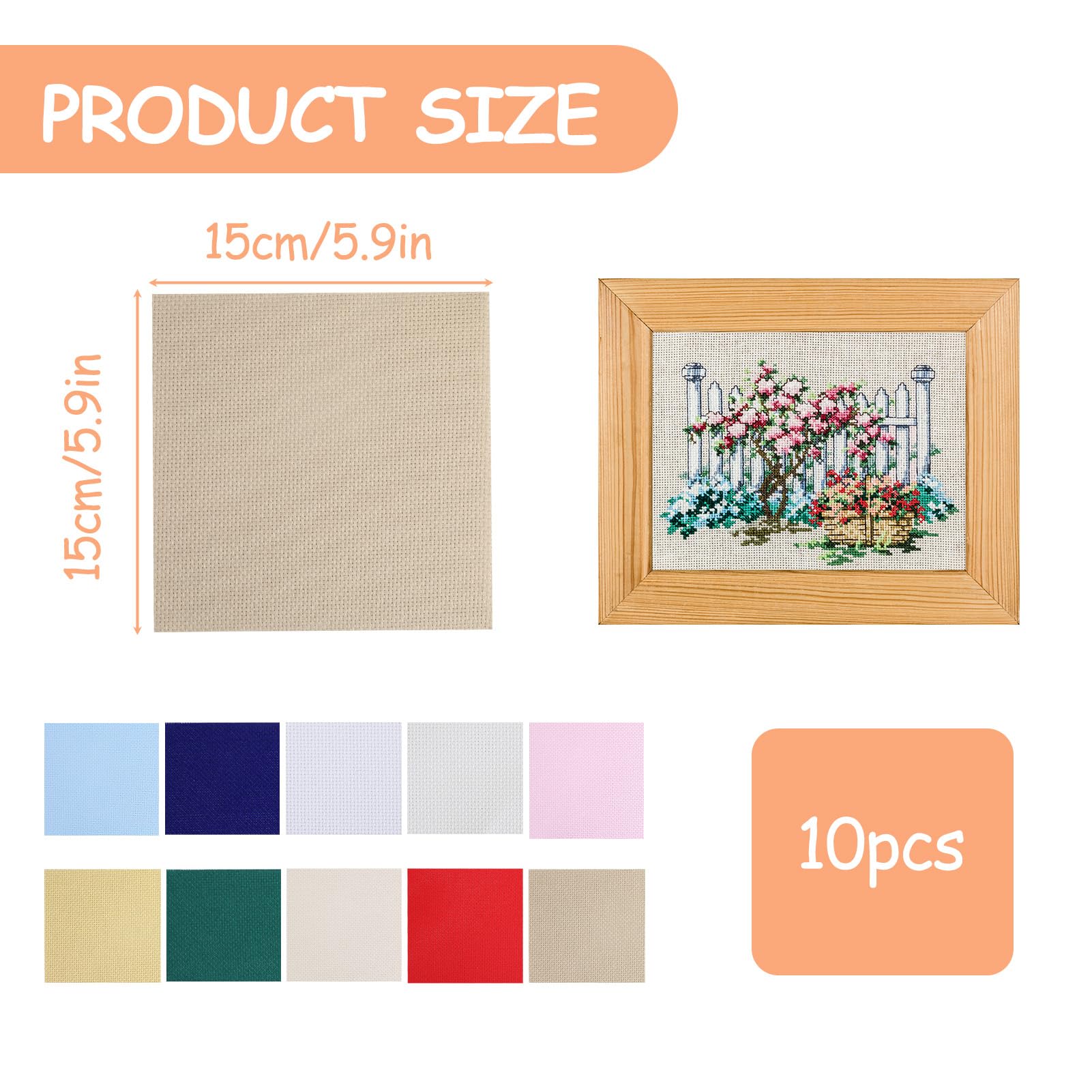 10 Pieces Aida 14 Count Cross Stitch Fabric, Multicoloured Cotton ...