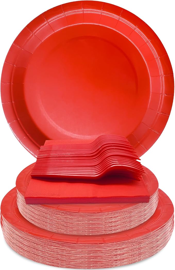 Amazon.com: WYQJHKV Red Party Supplies Set Include Red Paper Plates and ...