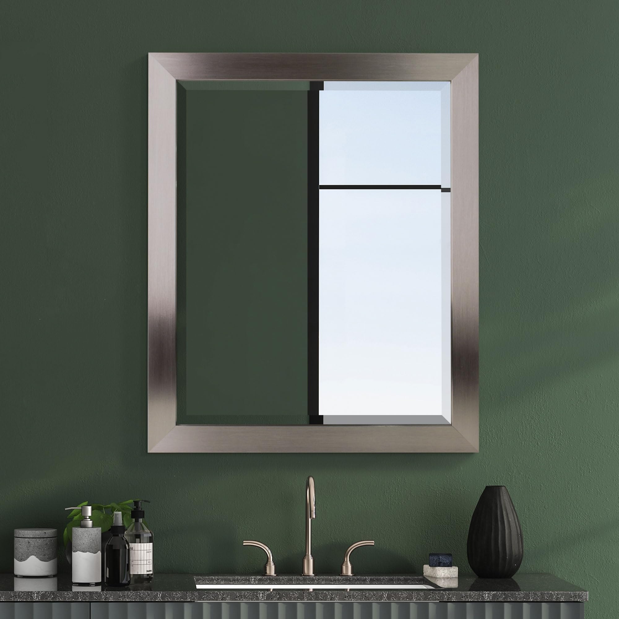 Amazon.com: Head West Brushed Nickel Bathroom Vanity Mirror, Beveled ...