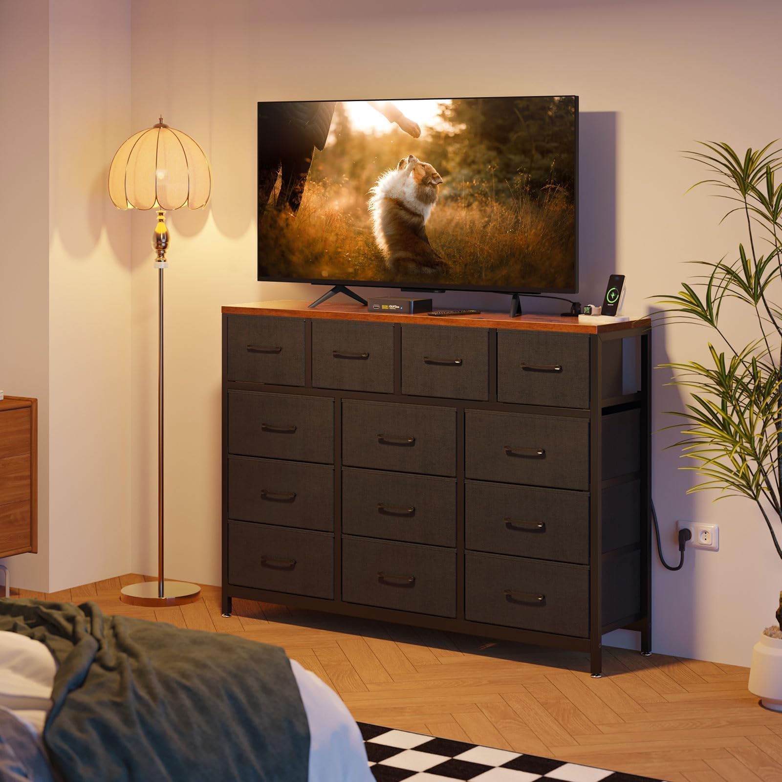 ODK Long TV Stand with 3 Outlets and 2 USB Charging Ports, 57' inches Wide TV Stand with 13 ...