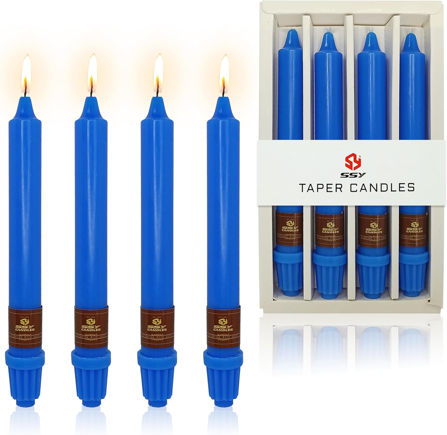 Amazon.com: 4 Pack Taper Candles Blue Tapered Candles 8 Inch Smokeless ...