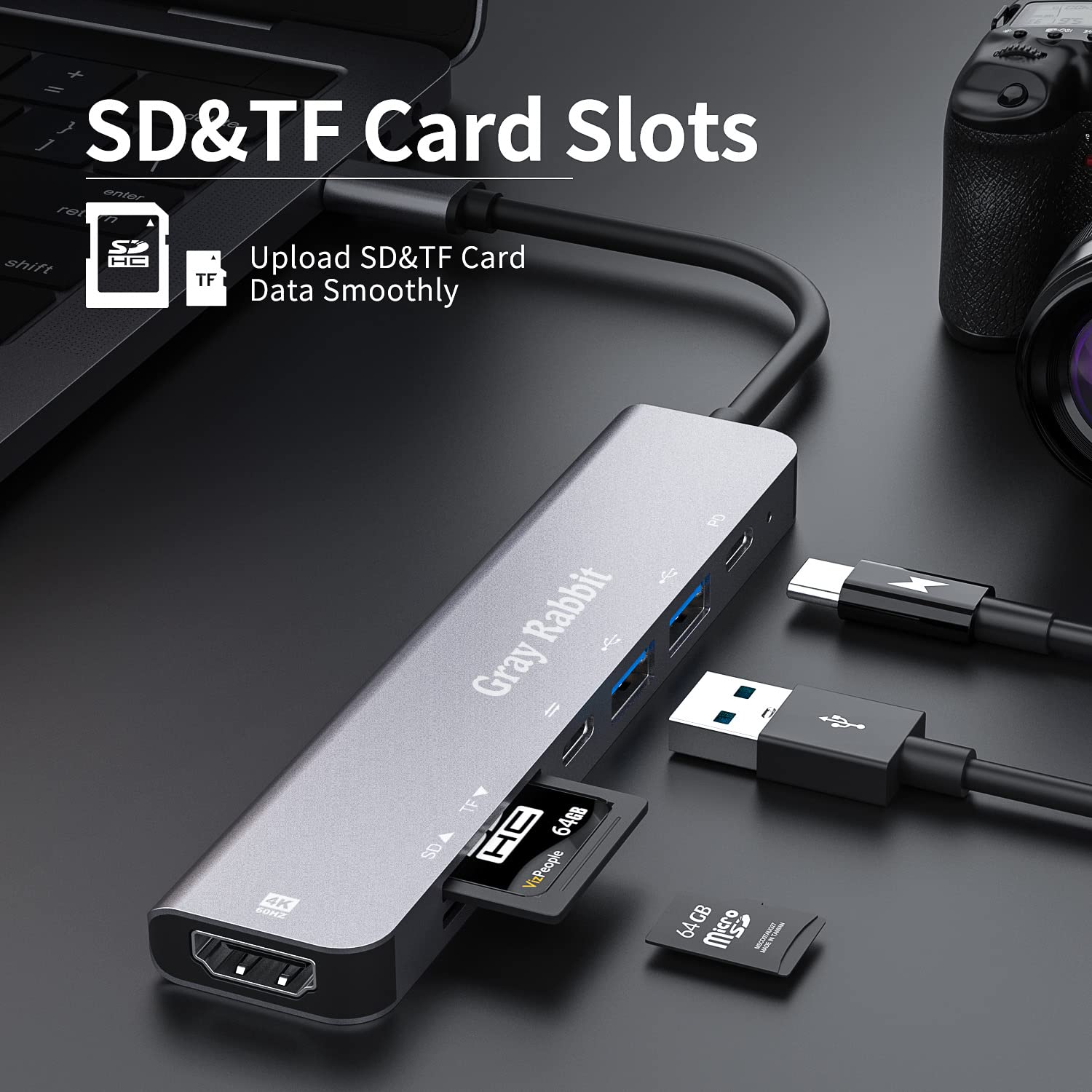 USB C Dock Station,Gray Rabbit USB C HUB Adapter,4K HDMI Output, USB3.0 ...