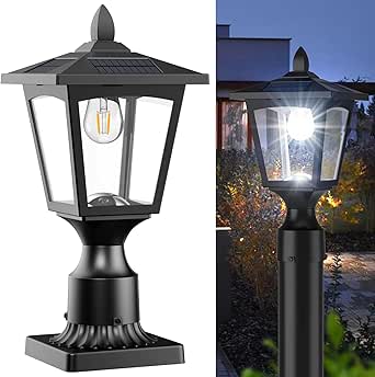 Greluna Solar Lamp Post Lights Outdoor, 6000K Dusk to Dawn Waterproof ...